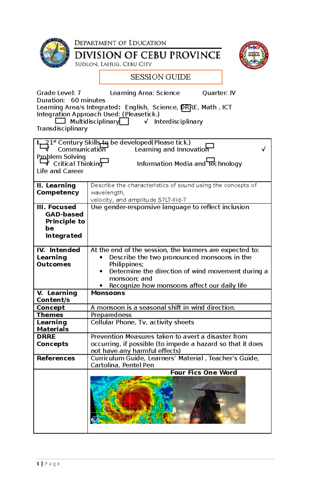 Lesson Exemplar on Monsoons for Classroom Observation - Grade Level: 7 ...