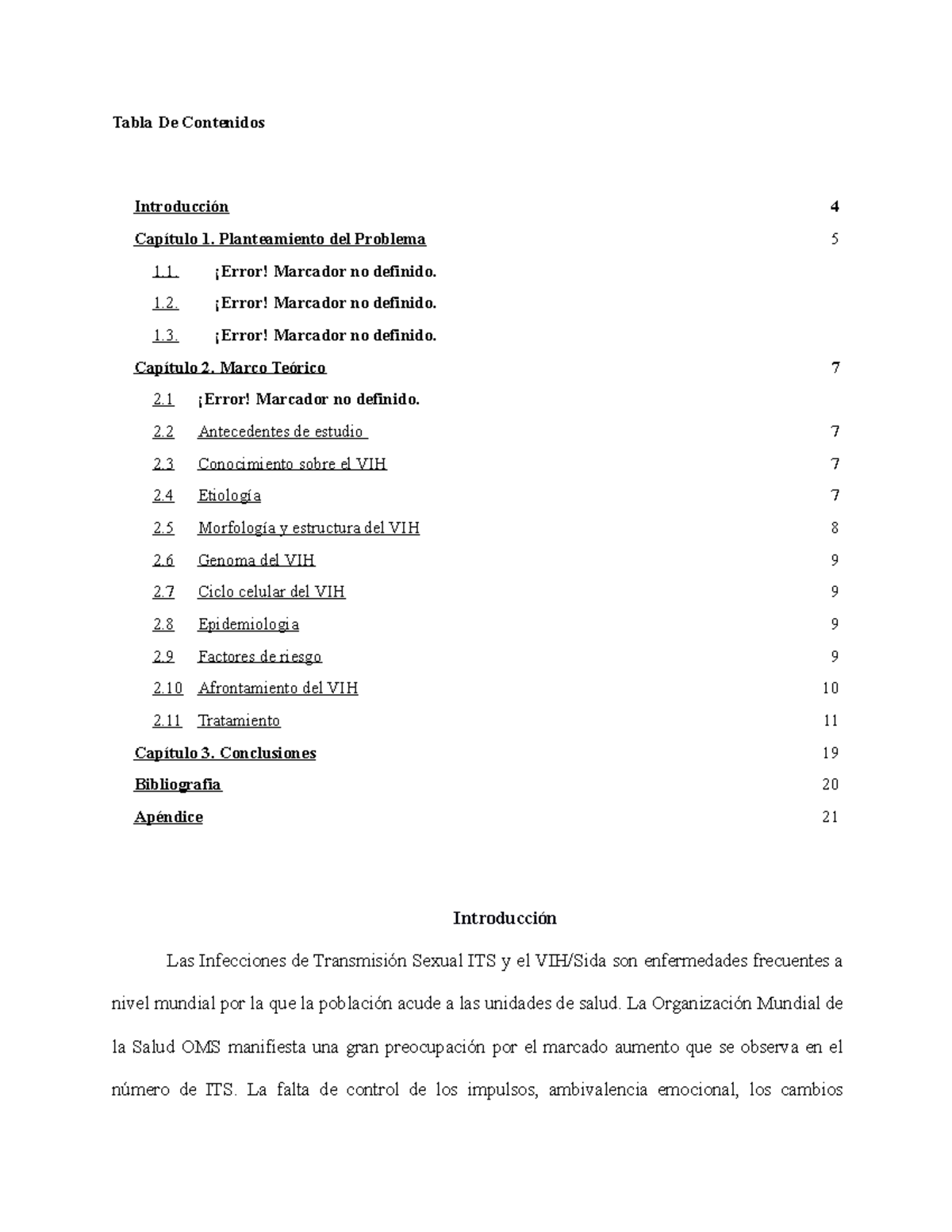 Monografia de VIH-SIDA - Tabla De Contenidos Introducción 4 Capítulo 1. Planteamiento del ...