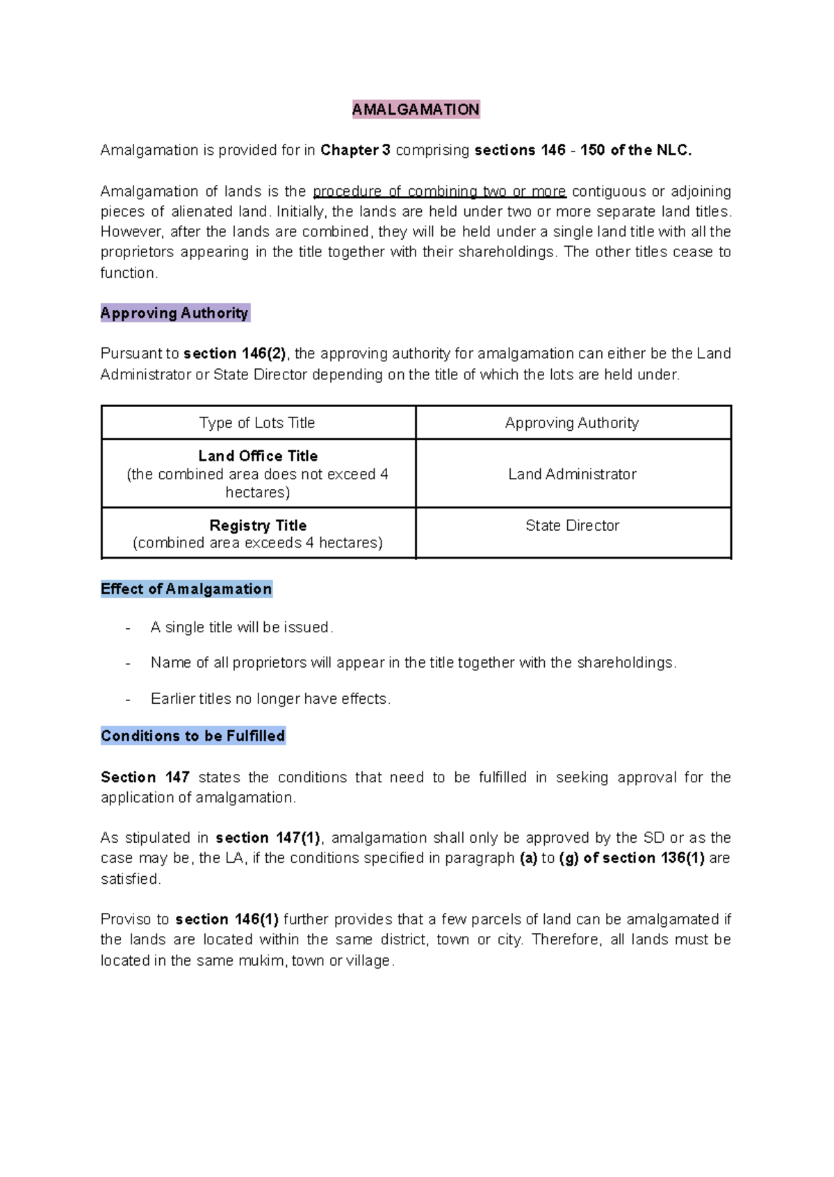 Amalgamation - Notes - AMALGAMATION Amalgamation is provided for in ...