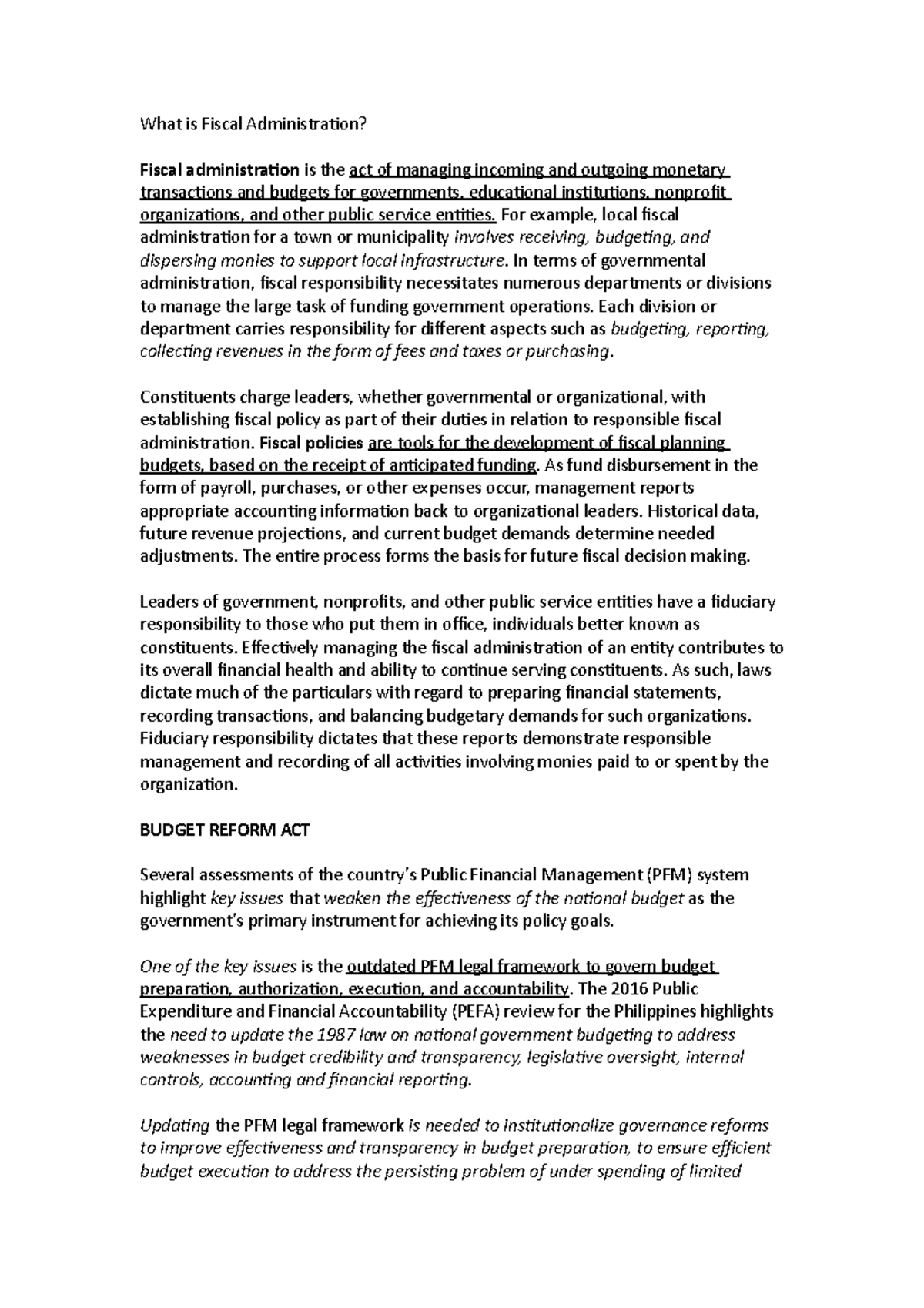 Fiscal Administration Notes 1 - What is Fiscal Administration? Fiscal ...