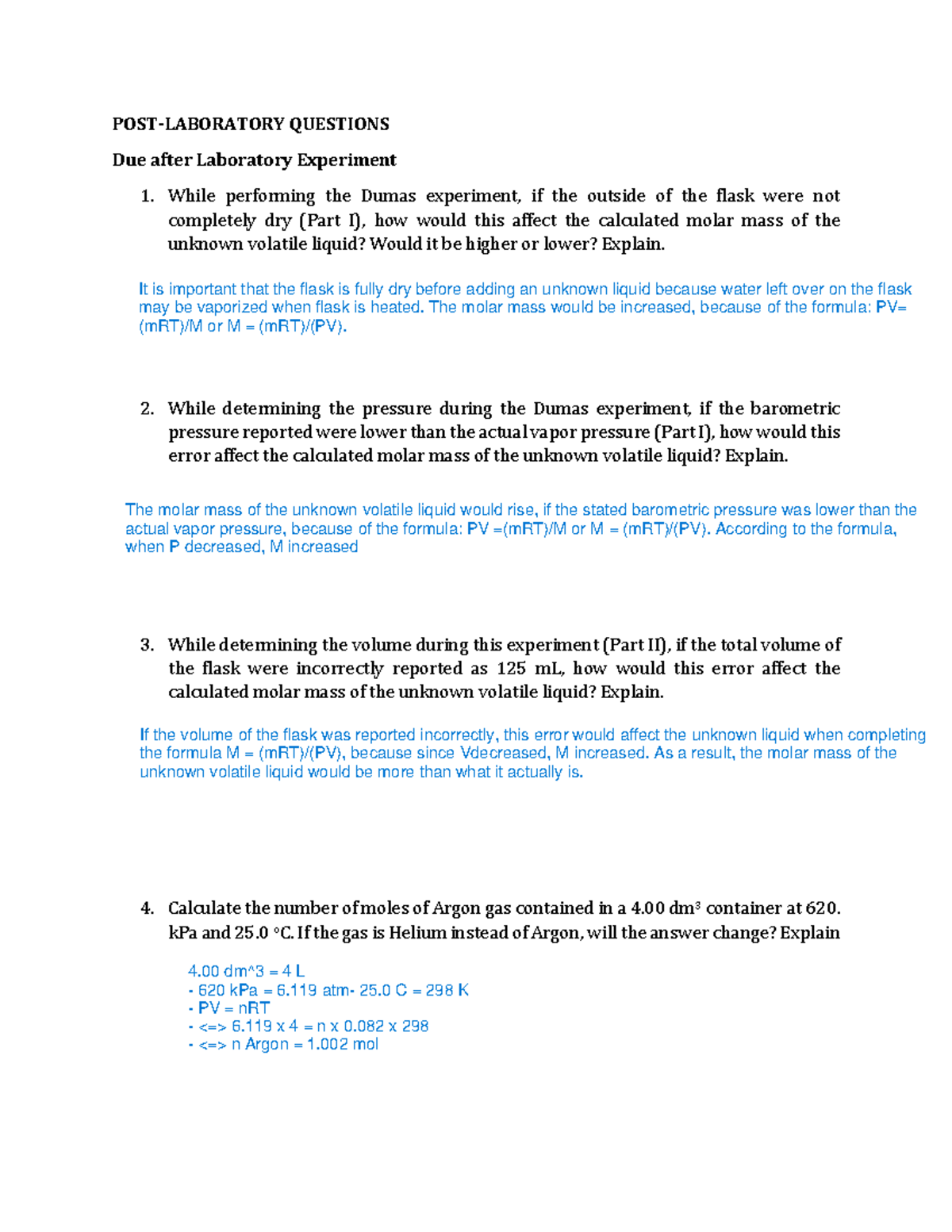 Post-laboratory Questions 8-1 - POST-LABORATORY QUESTIONS Due after ...