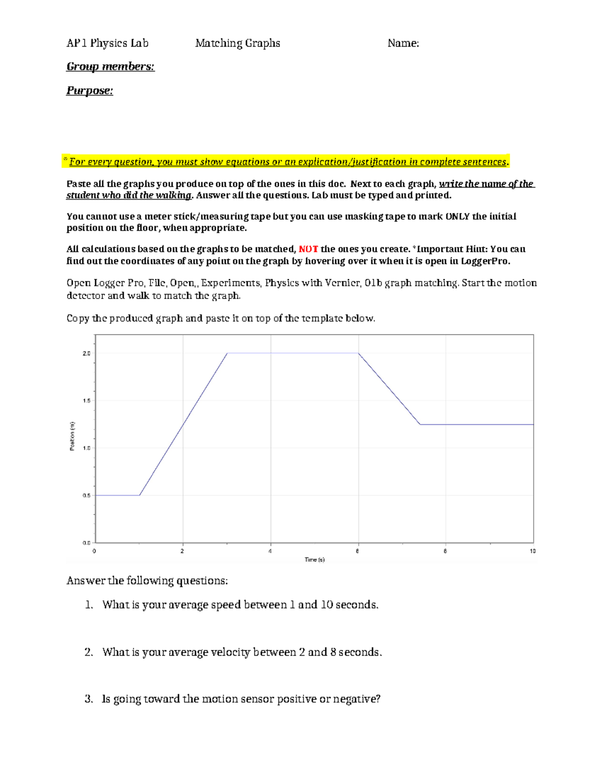 Matching graphs-AP1 physics -3 - Group members: Purpose: * For every ...