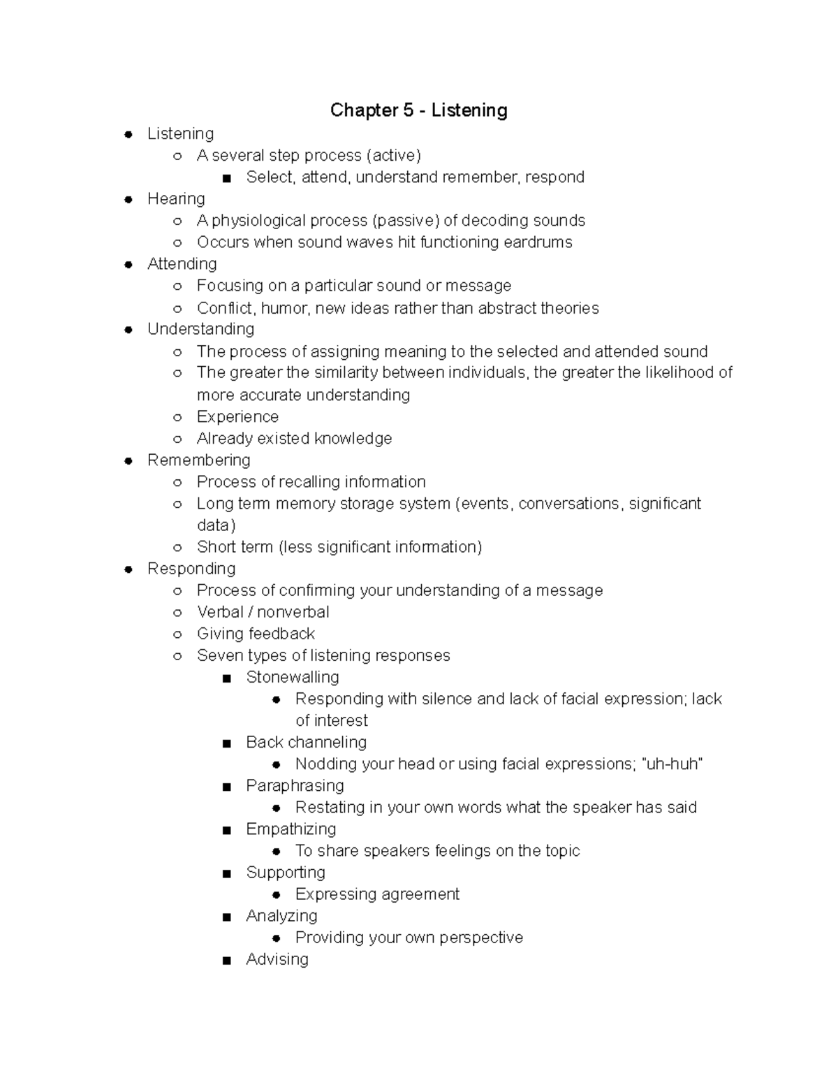 Chapter 5 - Listening Lecture Notes - Chapter 5 - Listening Listening A ...