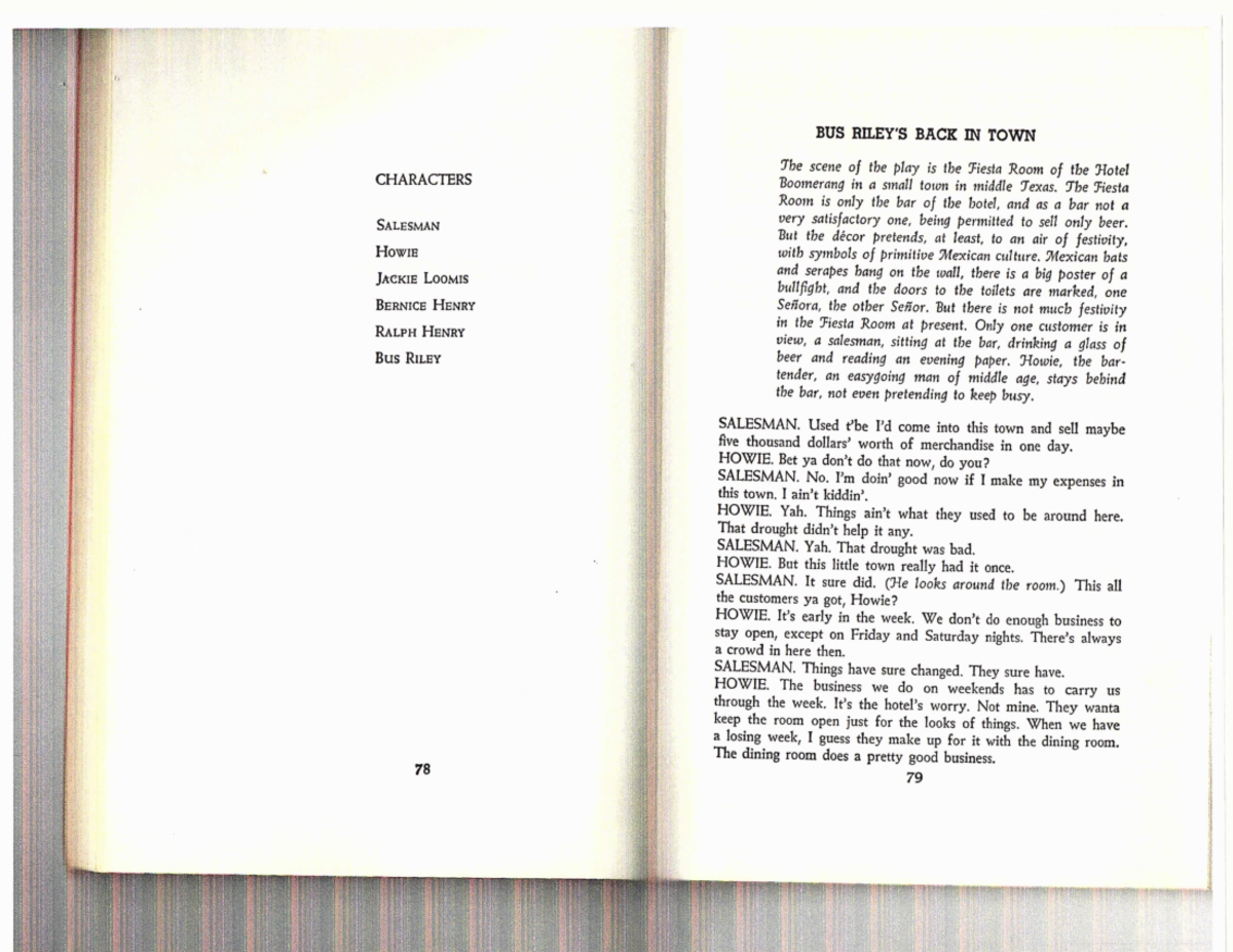 Bus Riley's Back in Town - BUS BACK IN TOWN The scene of the play is ...