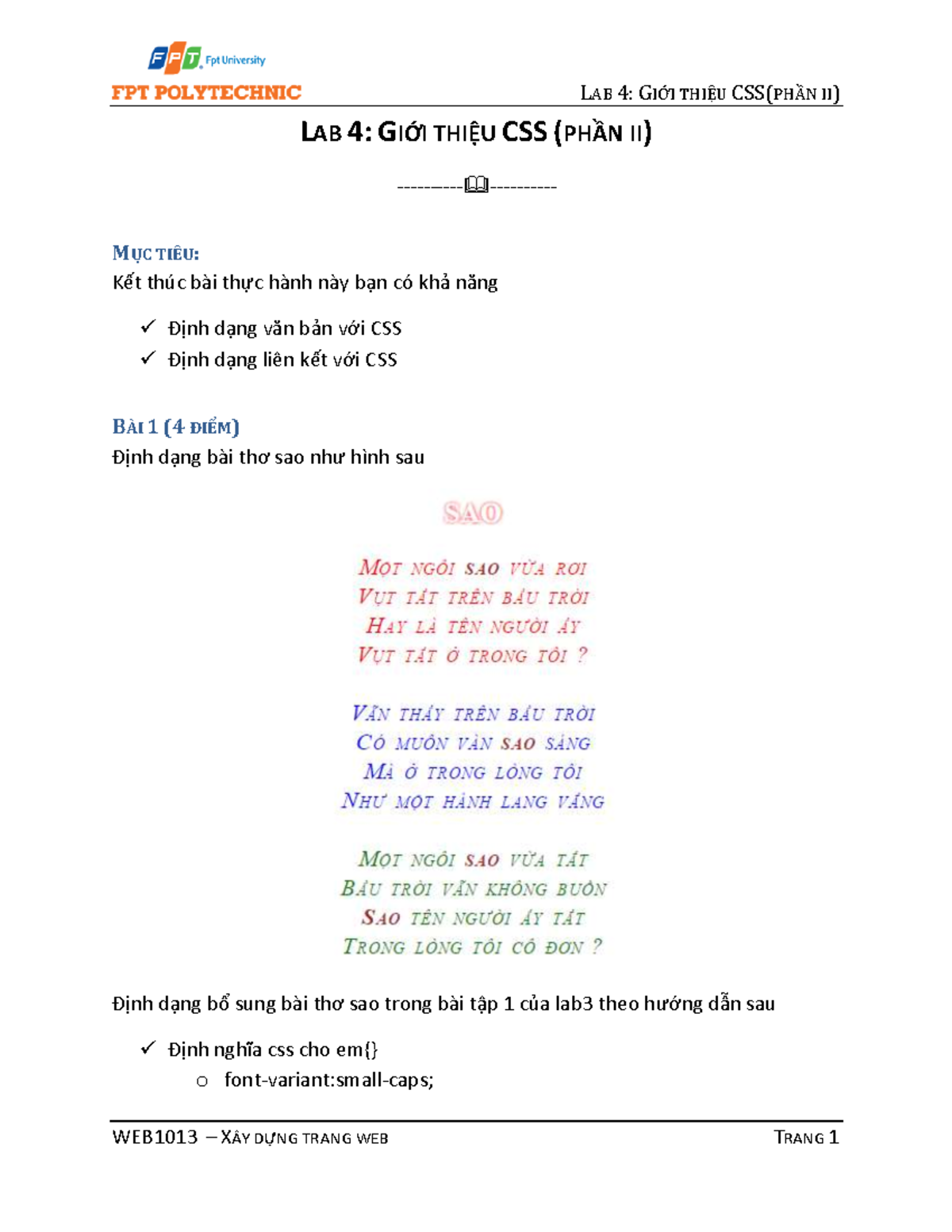 Web1013-Lab04 - phat trien phan mêm - LAB 4: GIỚI THIỆU CSS(PHẦN II) WEB1013 – XÂY DỰNG TRANG ...