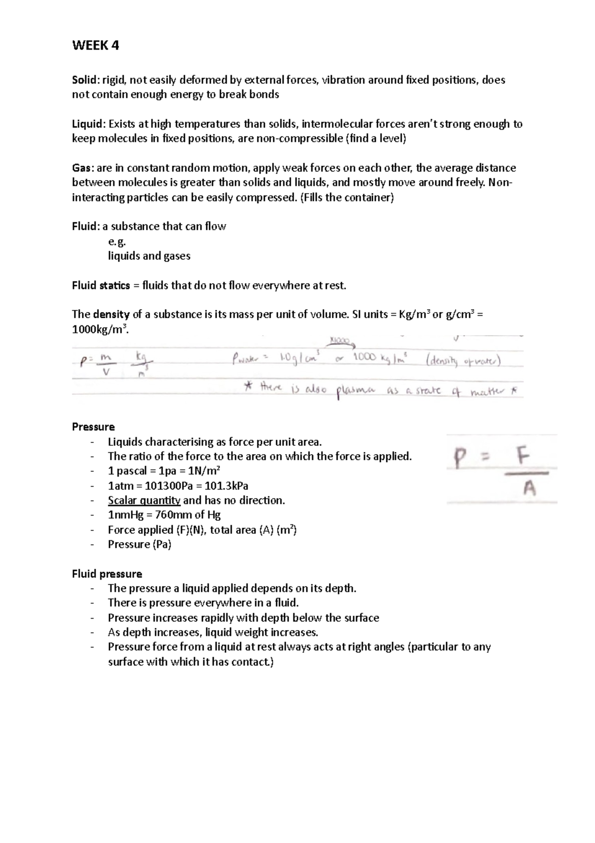 WEEK4- Physics - Solid: rigid, not easily deformed by external forces, vibration around fixed ...