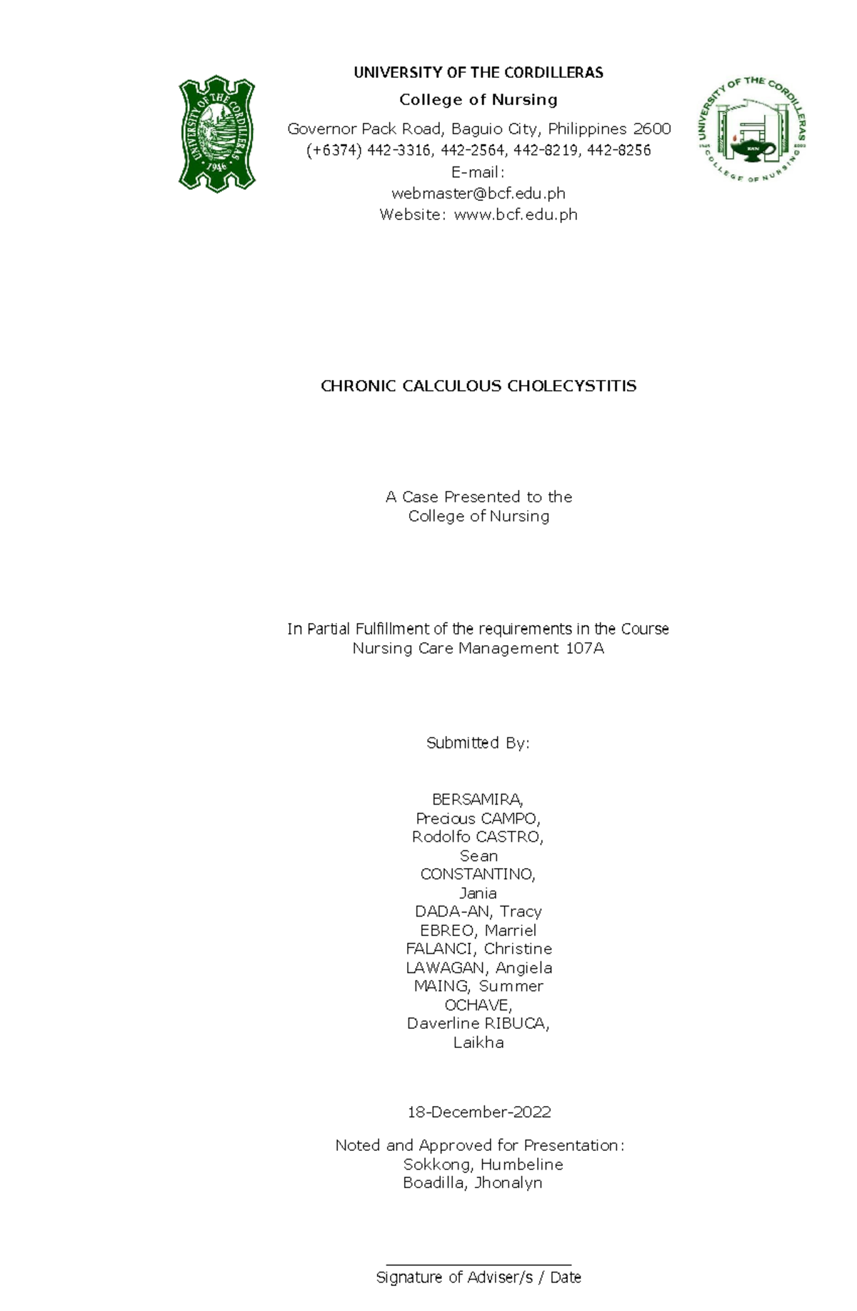 BSN 2M Group D Chronic Calculous Cholecystisis Case Report Final 3 ...