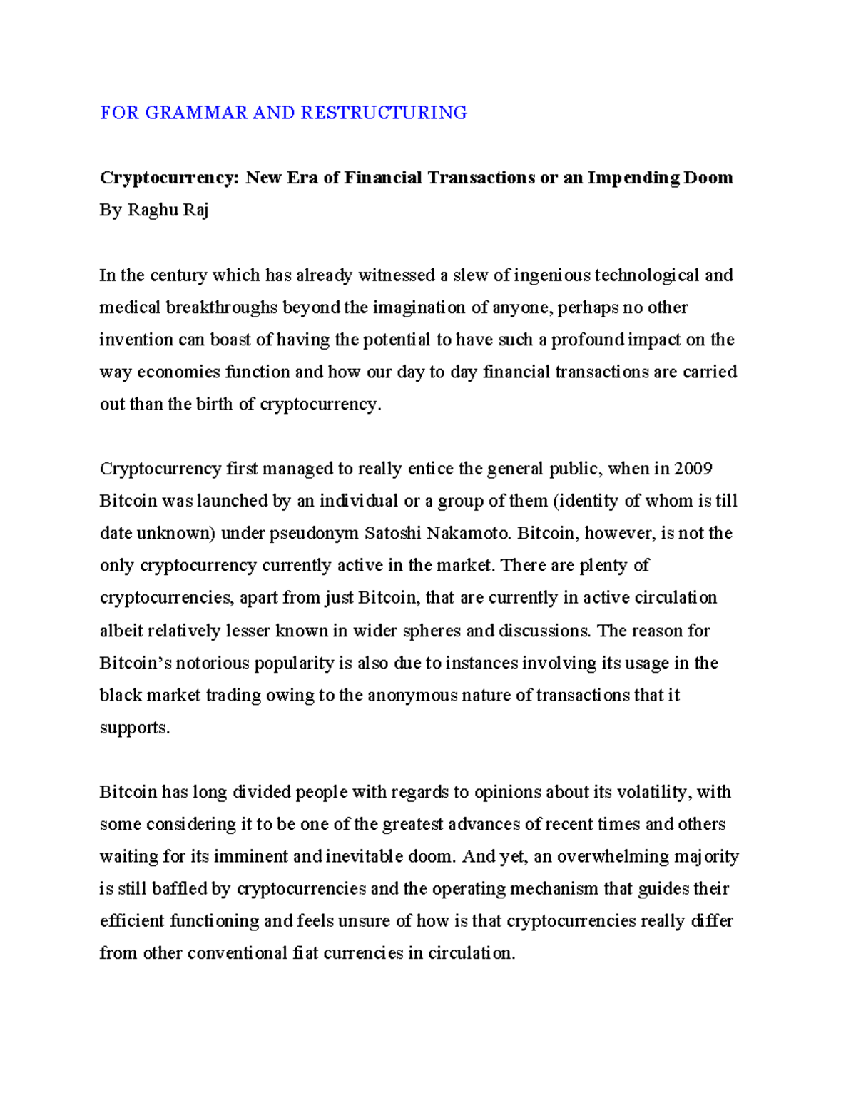 Introduction to the World of Cryptocurrency: An Overview - FOR GRAMMAR ...