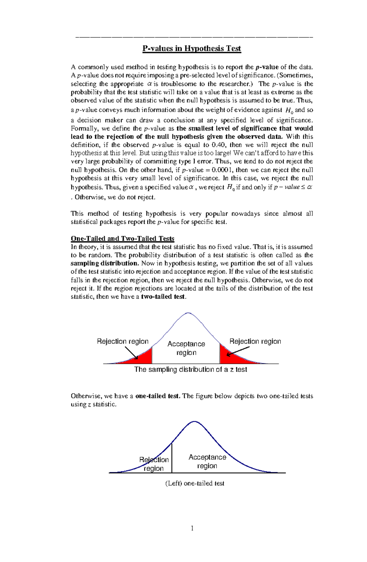 P- Values - P-values in Hypothesis Test A commonly used method in ...
