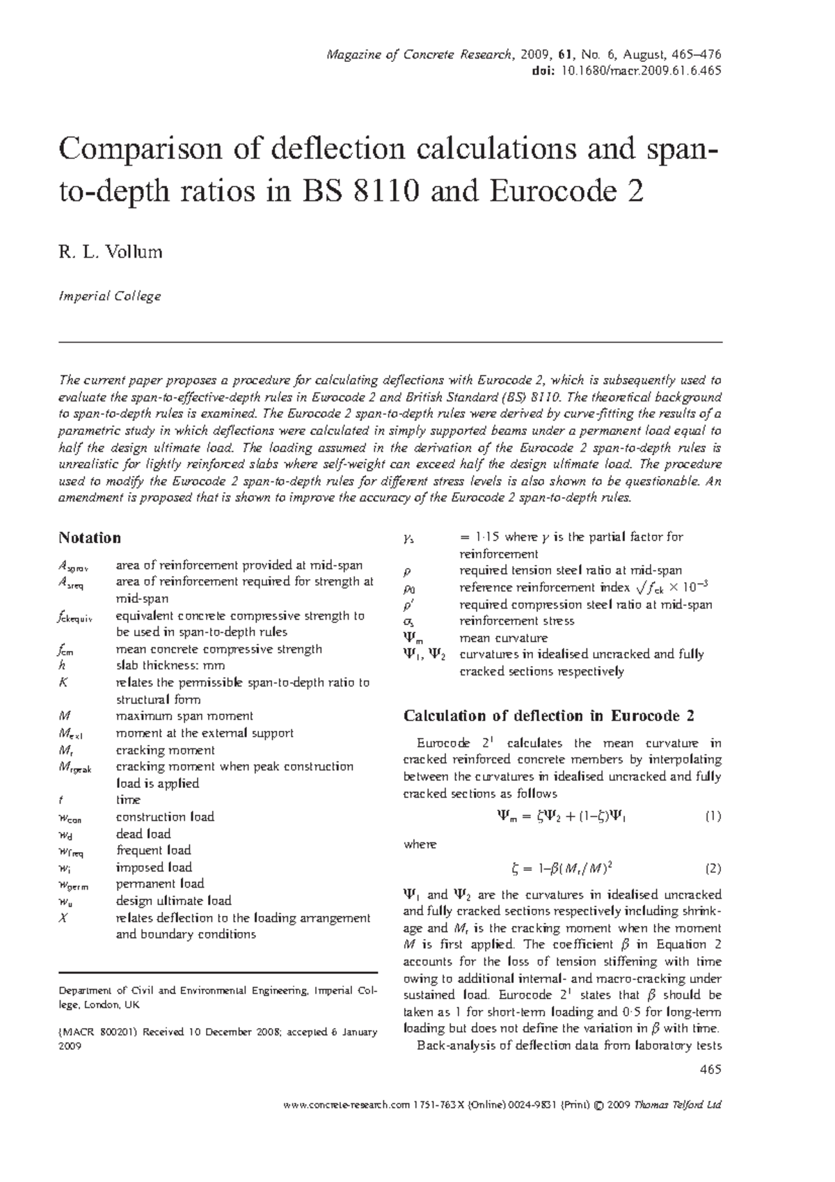 Comparison of deflection calculations and span to depth ratios in bs ...