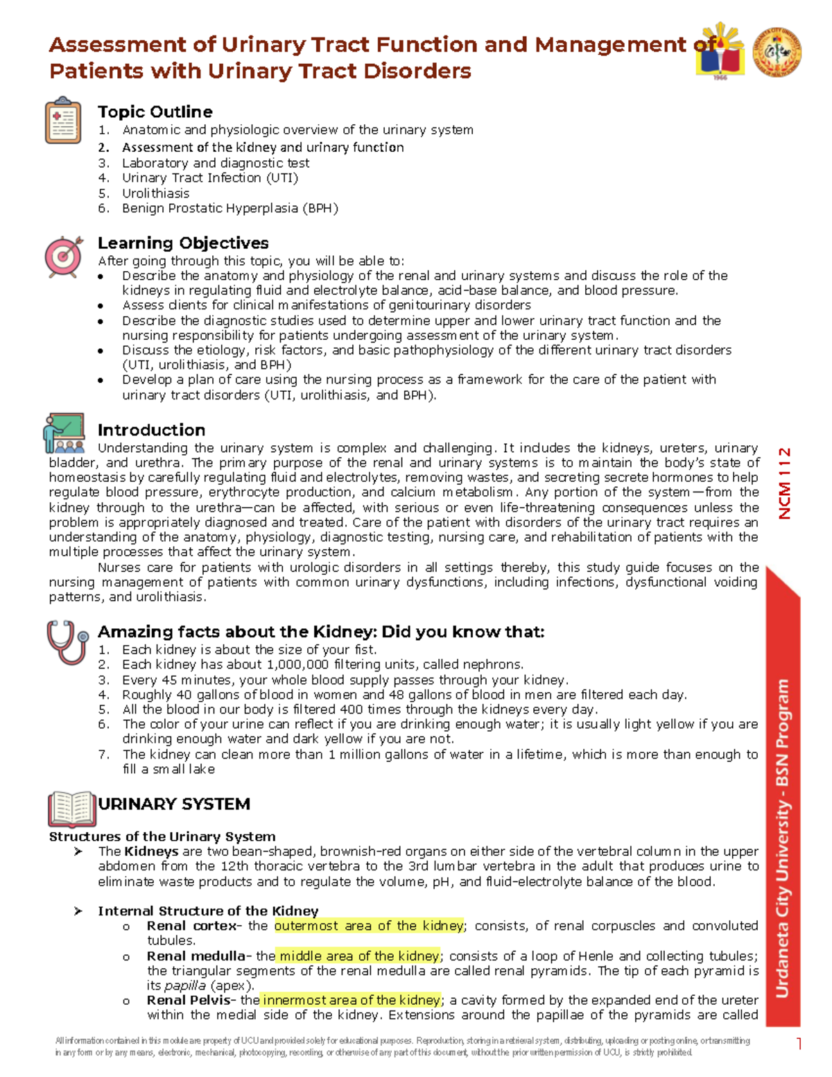 Study Guide 7 Assessment of Patients with Renal Disorders Management of ...