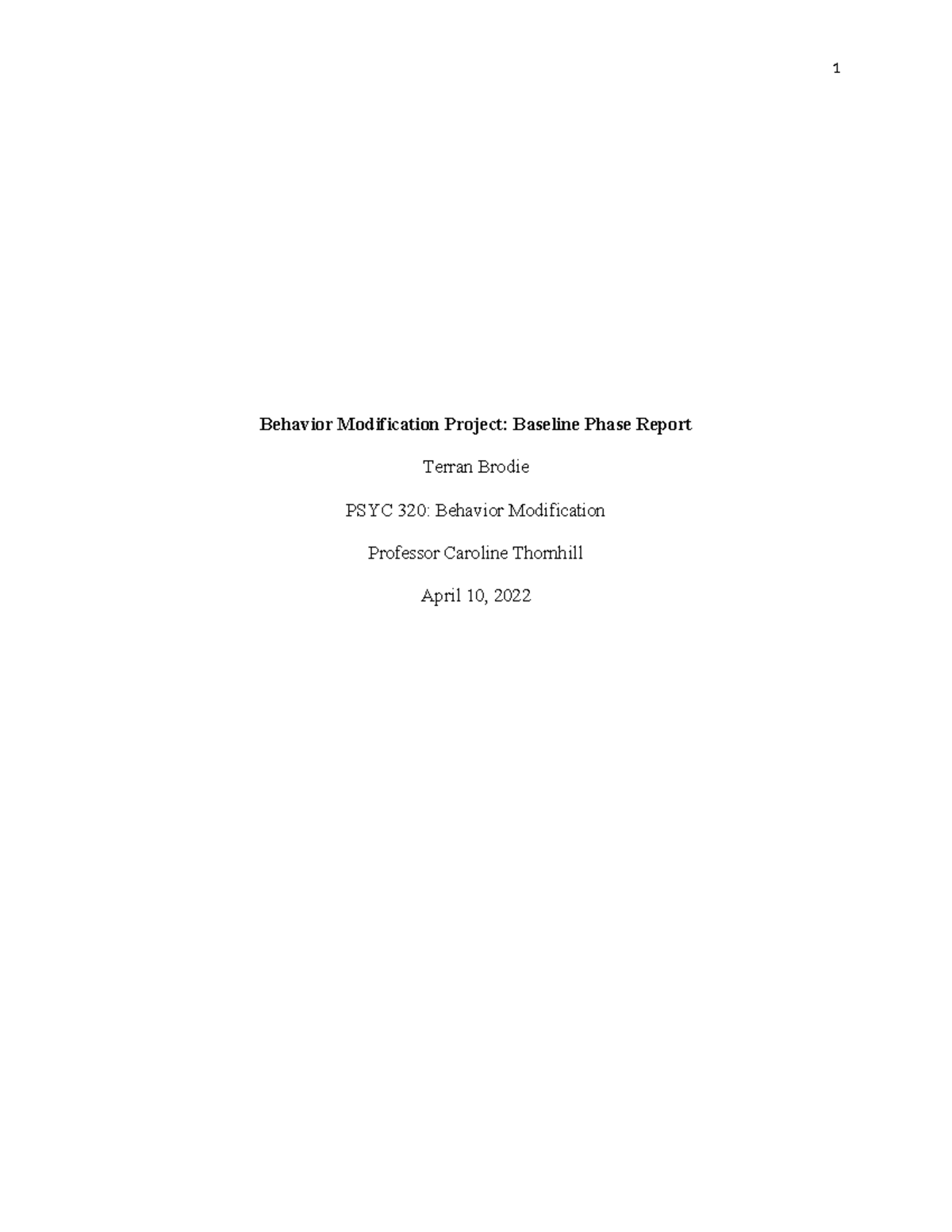 Behavior Modification Project Baseline Phase - Negative thinking refers ...