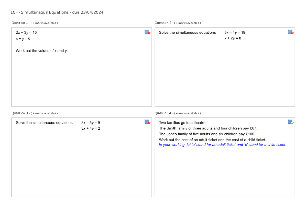 10H- Simultaneous Equations - Studocu