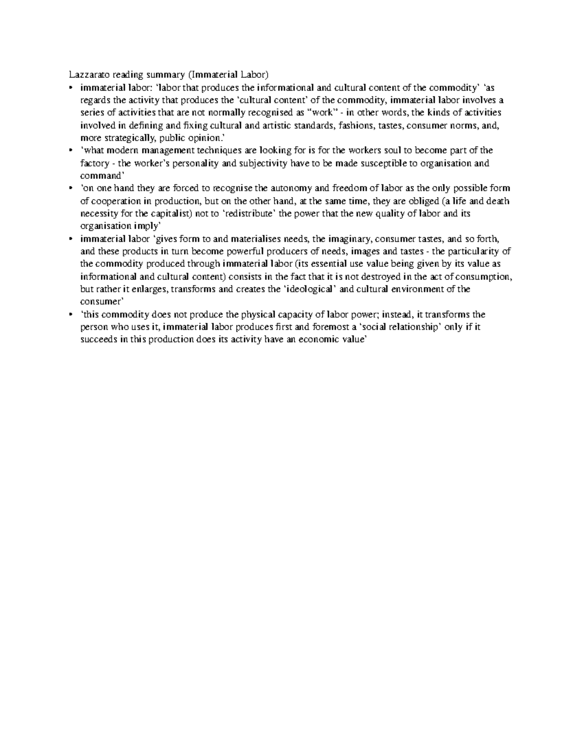 Lazzarato Immaterial Labor summary - Lazzarato reading summary ...