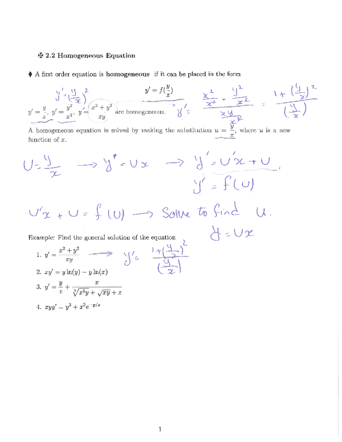 Lecture-2 - Homogenous Equations - Math 1005 - Studocu