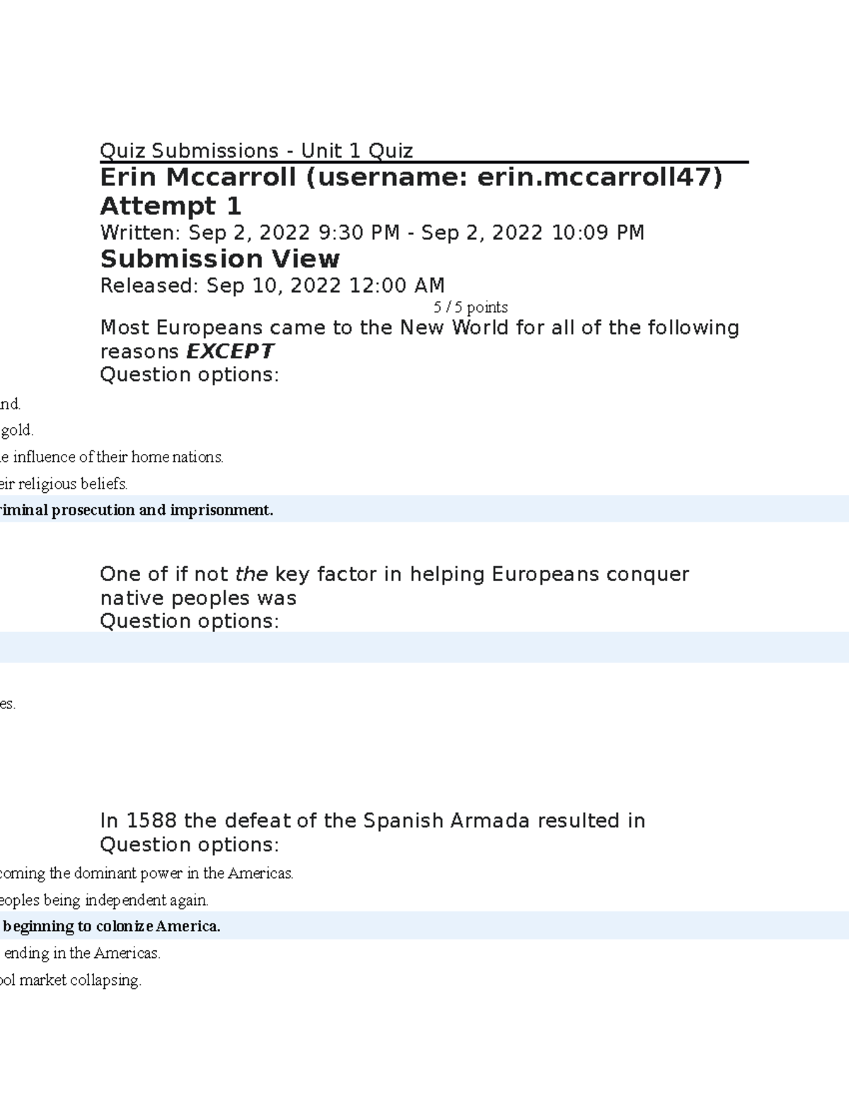 Exam 1 Answers - Exam 1 Study Guide - Quiz Submissions - Unit 1 Quiz ...