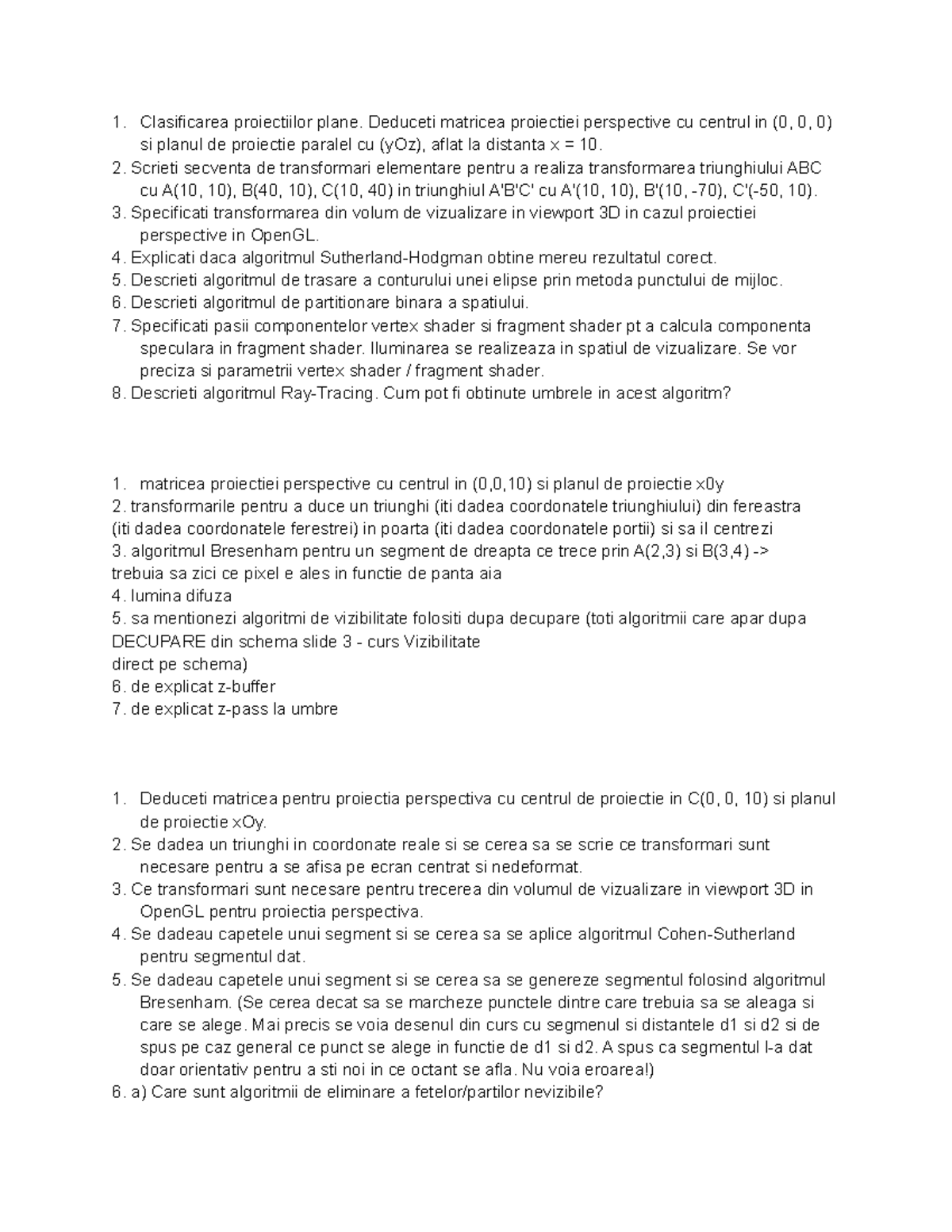 Subiecte EGC - Programare - 1. Clasificarea proiectiilor plane ...