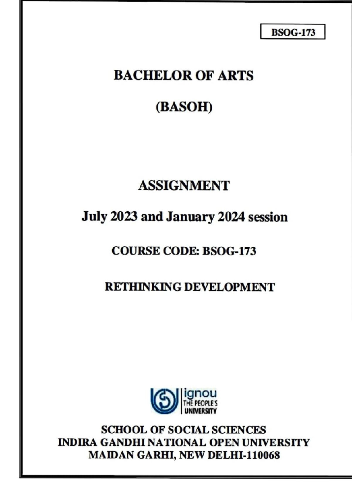 BSOG 173 - cftrccht - BACHELOR OF ARTS (BASOH) ASSIGNMENT July 2023 and January 2024 session ...