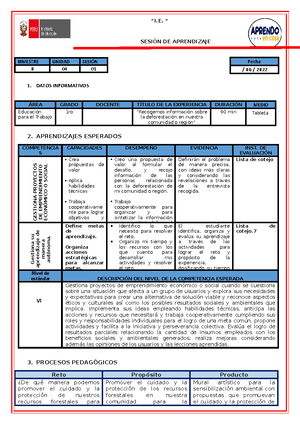 EPT 1° - EDA 4 Instrumento DE EVAL. DE EPT - INSTRUMENTO DE EVALUACIÓN DATOS INFORMATIVOS I.E ...