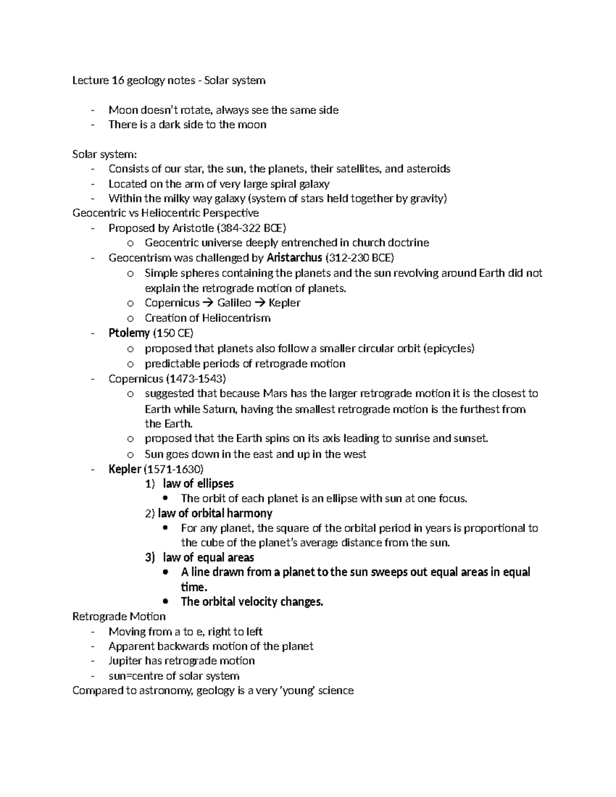 Lecture 16 geology notes - Lecture 16 geology notes - Solar system ...