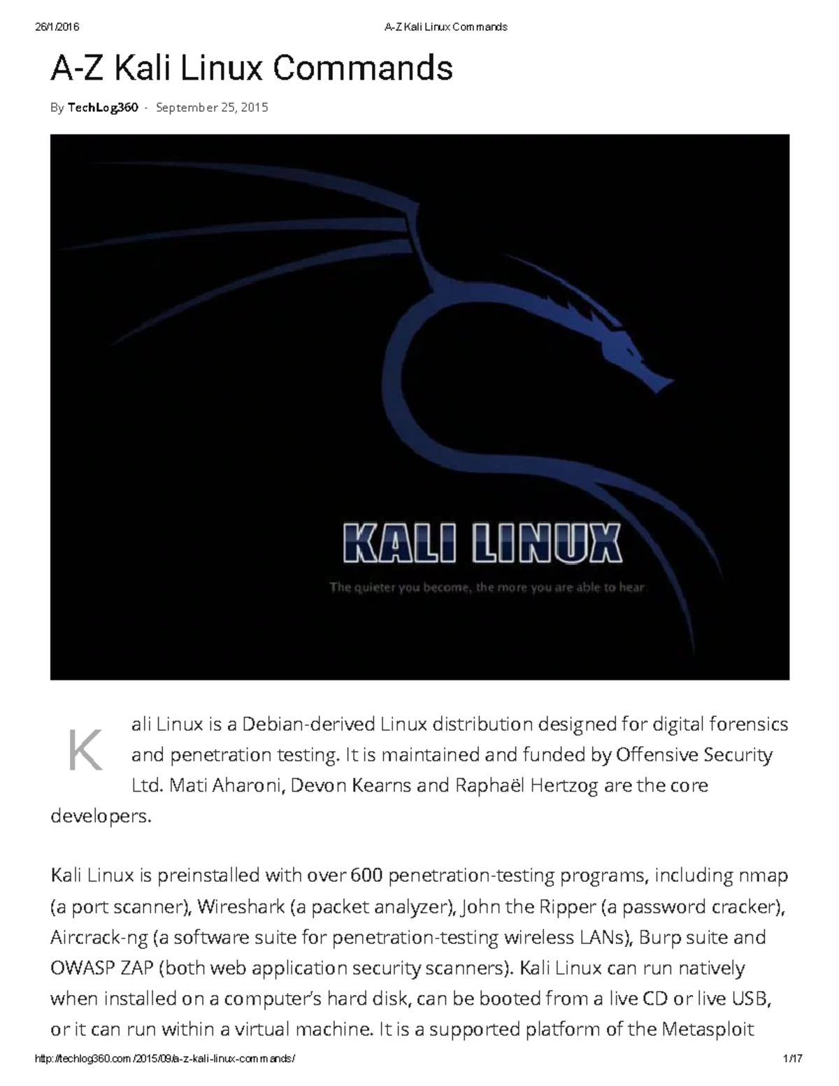 Ilide - this is not a textbook - K A-Z Kali Linux Commands ali Linux is ...