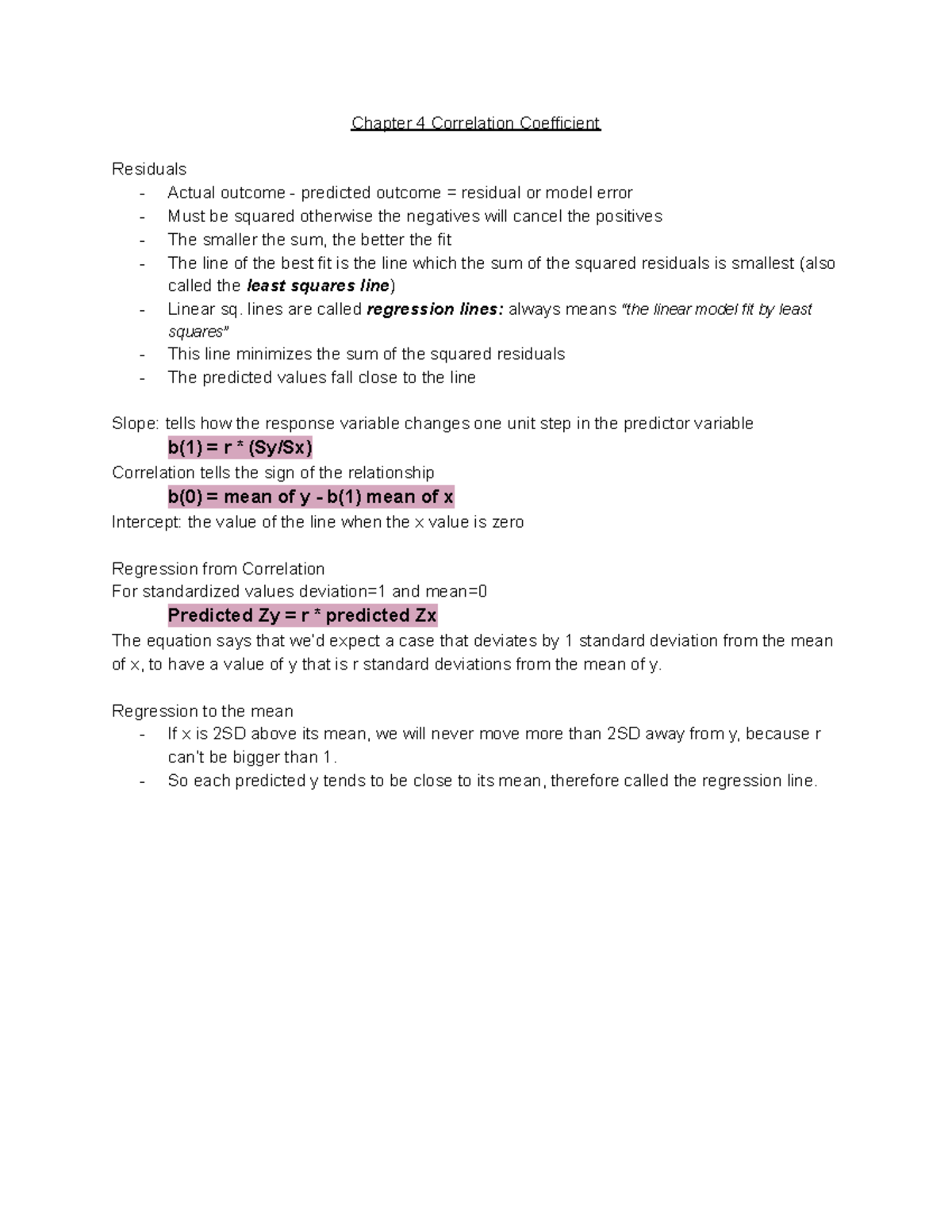Chapter 4 notes stat 2000 - Chapter 4 Correlation Coefficient Residuals ...