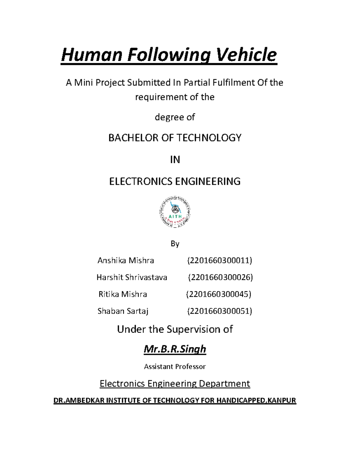 Human Following Vehicle - B.R Assistant Professor Electronics ...