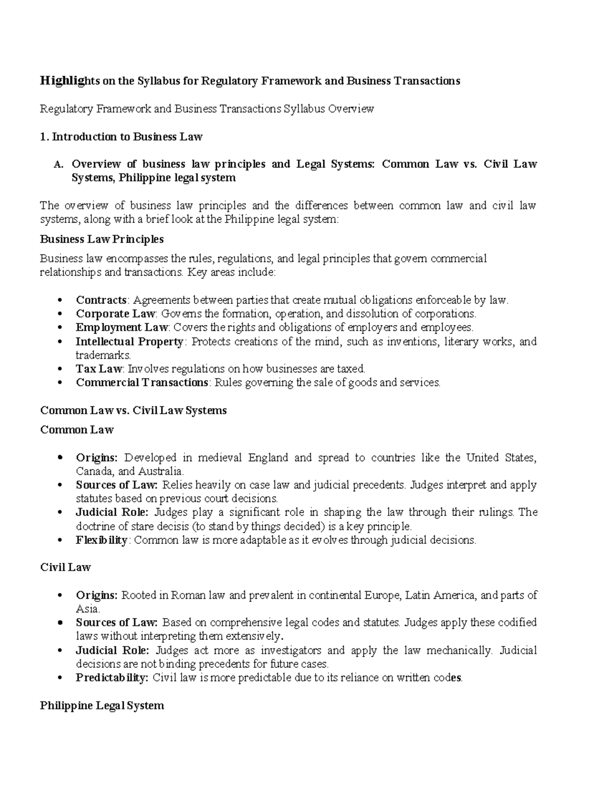 Review Notes to RFBT - Highlights on the Syllabus for Regulatory ...