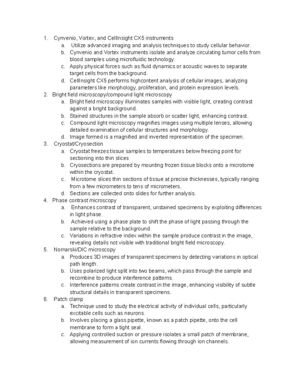 Techniques Study Guide - Cynvenio, Vortex, and CellInsight CX5 instruments a. Utilize advanced ...