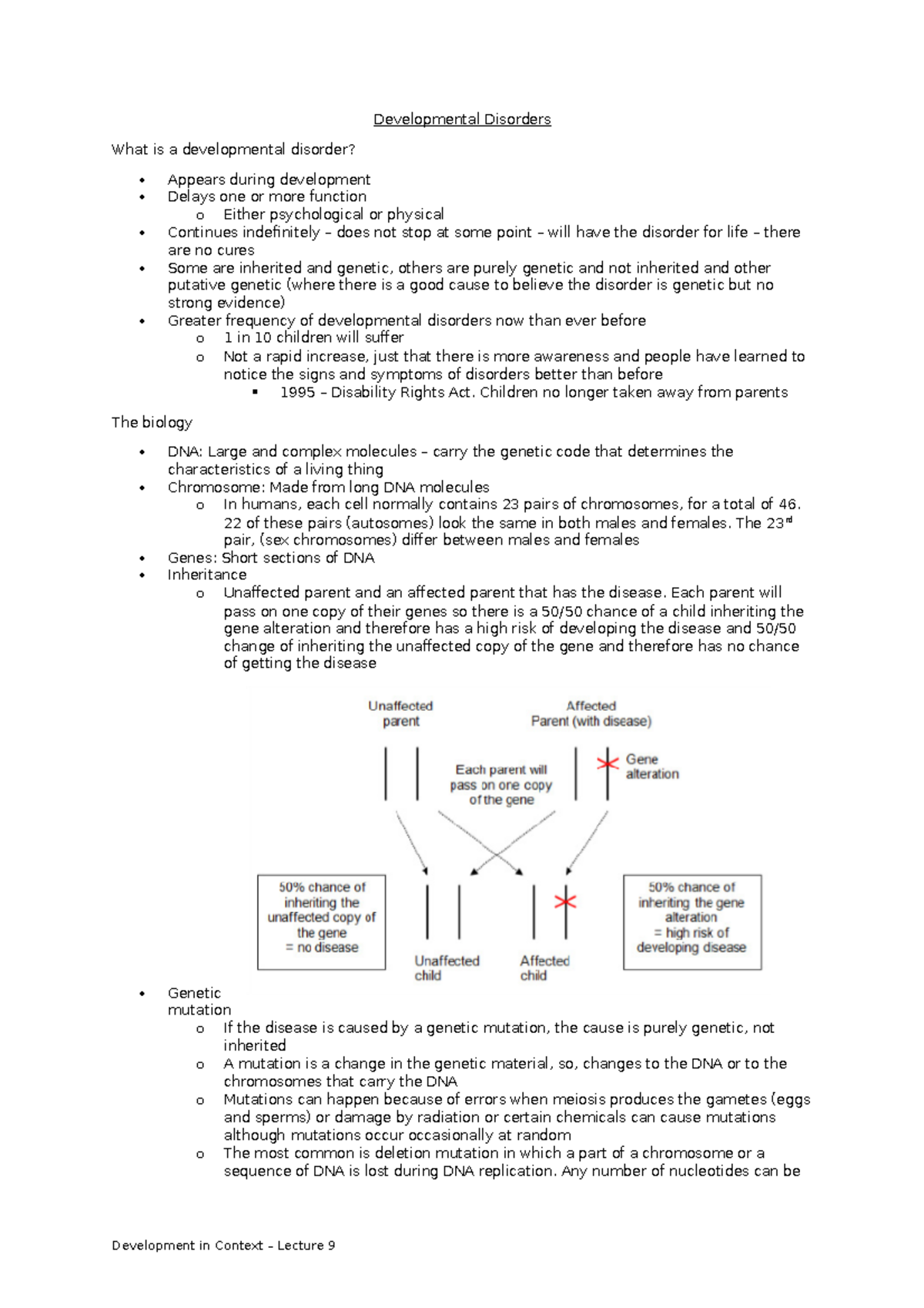 Lecture 9 Developmental Disorders Developmental Disorders What Is A