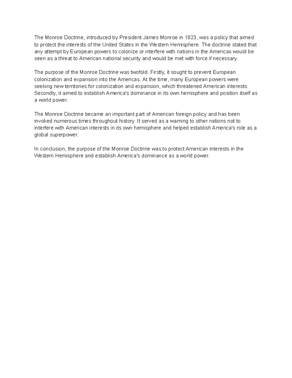 The Purpose of the Monroe Doctrine - The Monroe Doctrine, introduced by ...