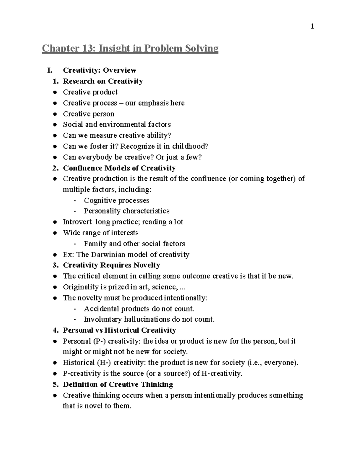 Midterm 3 Memory And Cognition Note Chapter 13 Insight In Problem Solving I Creativity
