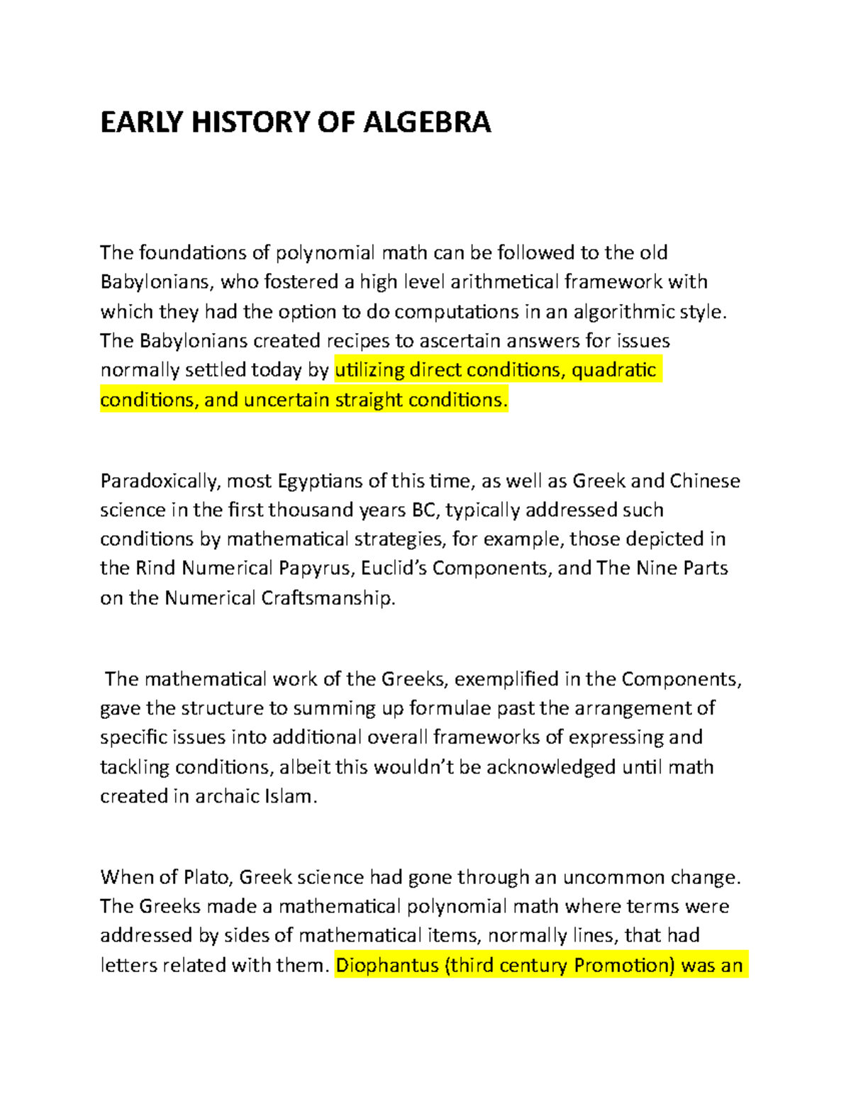 Early History Of Algebra - EARLY HISTORY OF ALGEBRA The foundations of ...