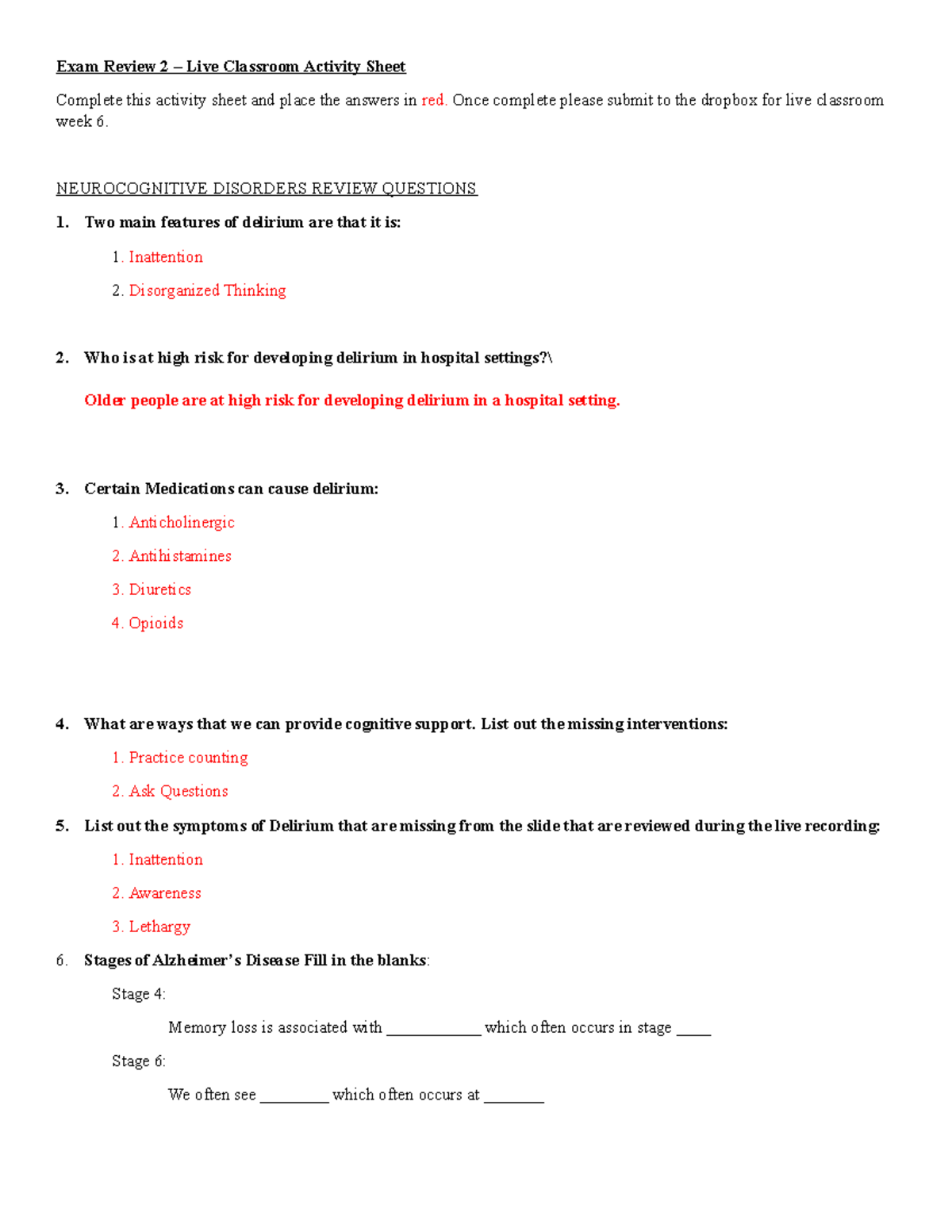 Exam Review 2 Live Classroom Handout - Exam Review 2 – Live Classroom ...