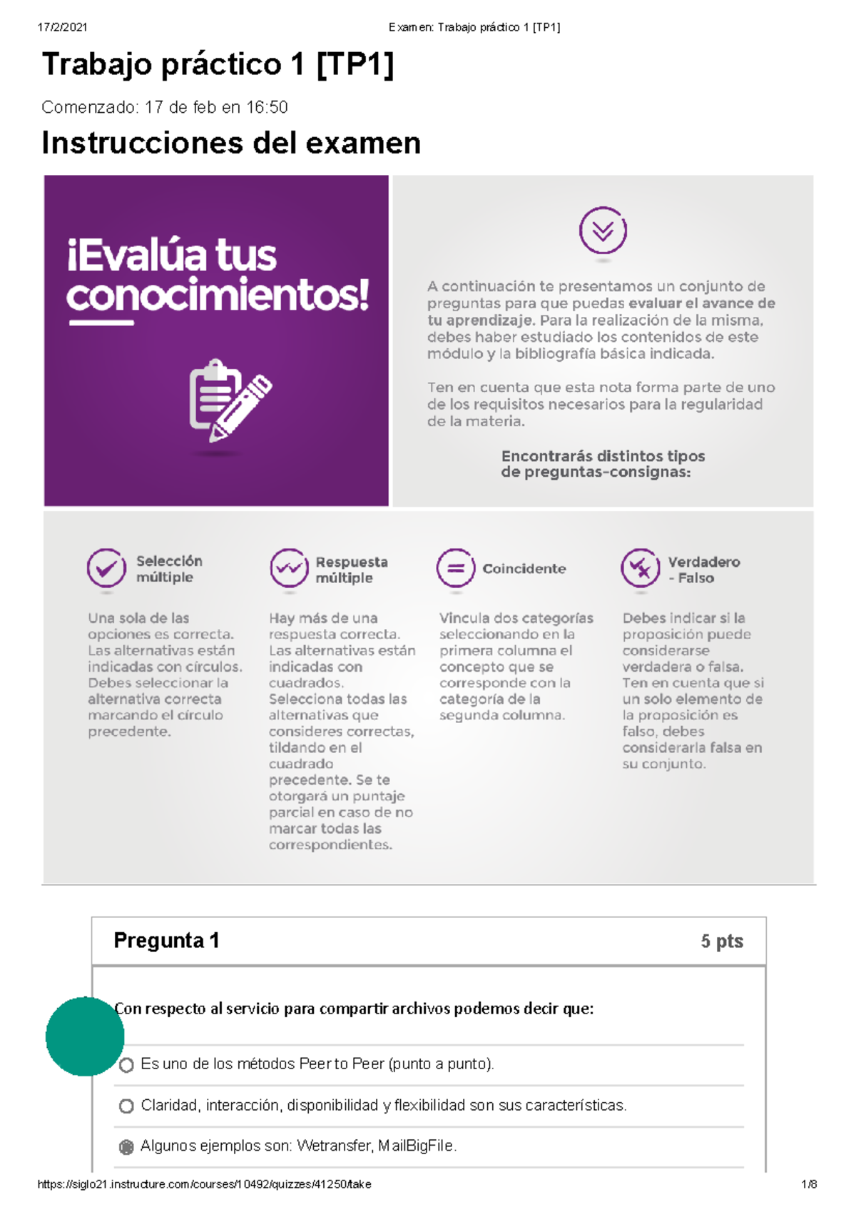 TP1 - tp1 - Trabajo práctico 1 [TP1] Comenzado: 17 de feb en 16: Instrucciones del examen ...