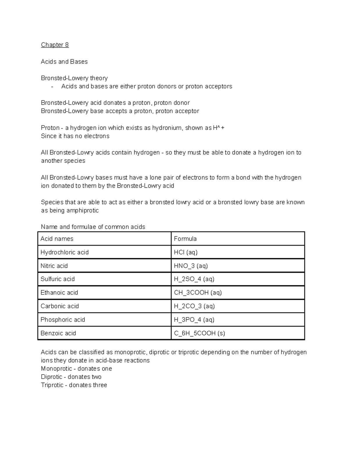 Chem Study Guide Acids and Bases (Topic 8, 18) - Chapter 8 Acids and ...
