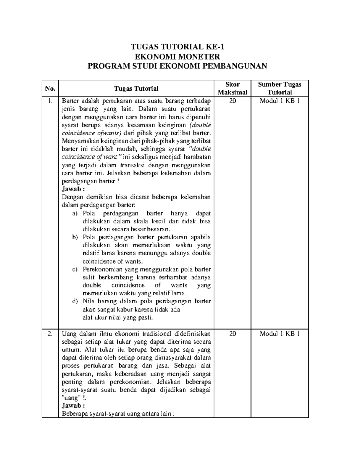 Tugas 1 ekonomi moneter - TUGAS TUTORIAL KE- 1 EKONOMI MONETER PROGRAM STUDI EKONOMI PEMBANGUNAN ...
