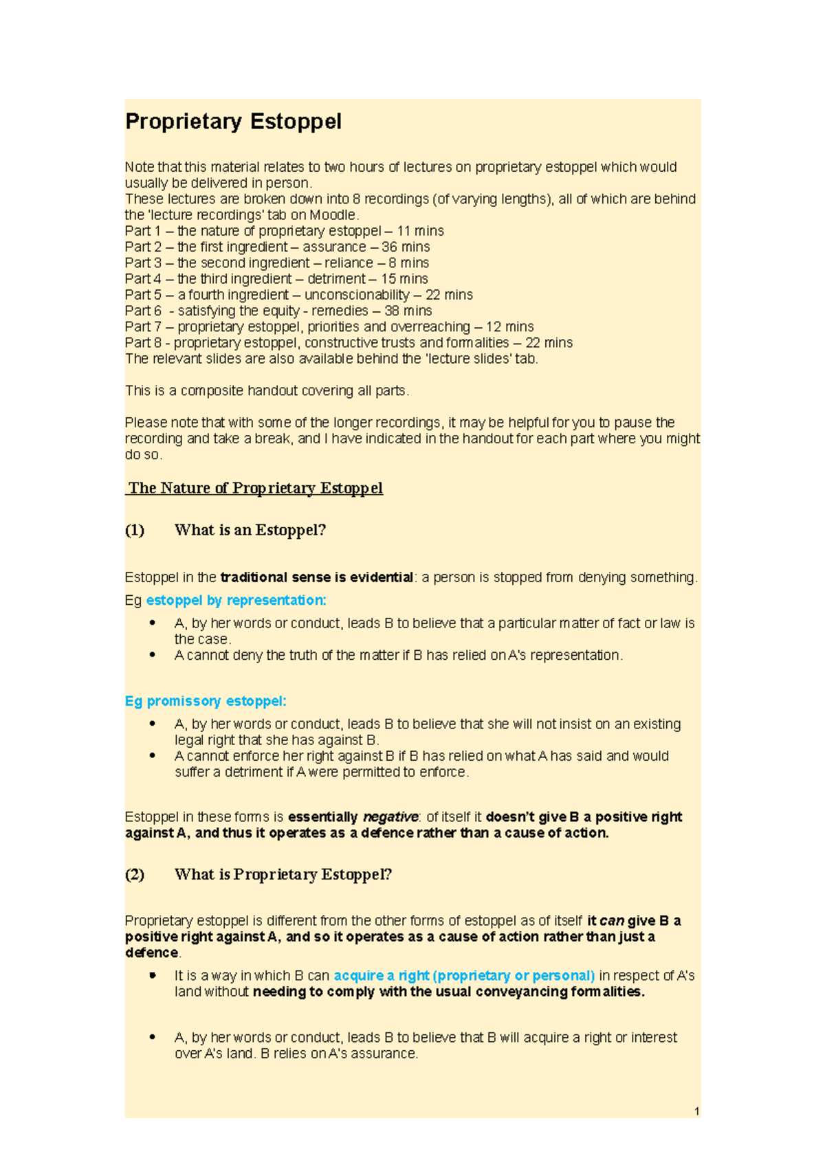 LLL12 proprietary estoppel - Proprietary Estoppel Note that this ...