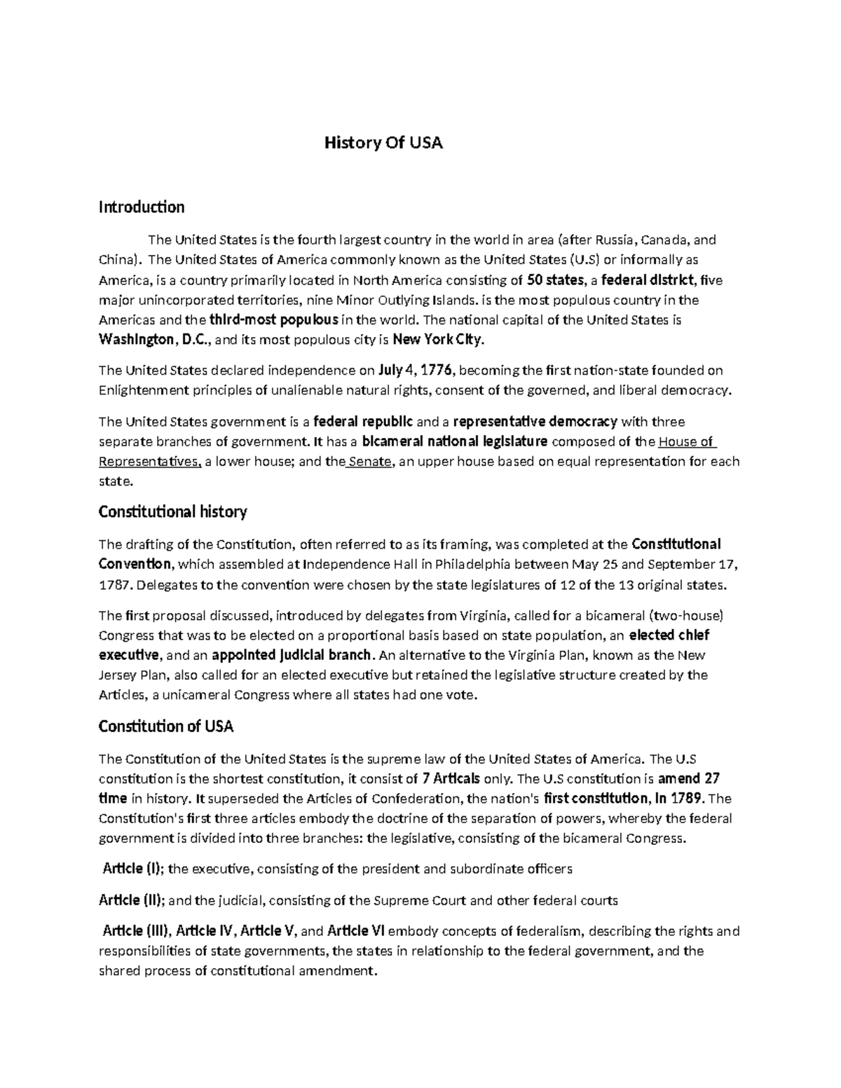 History Of USA - History Of USA Introduction The United States is the ...
