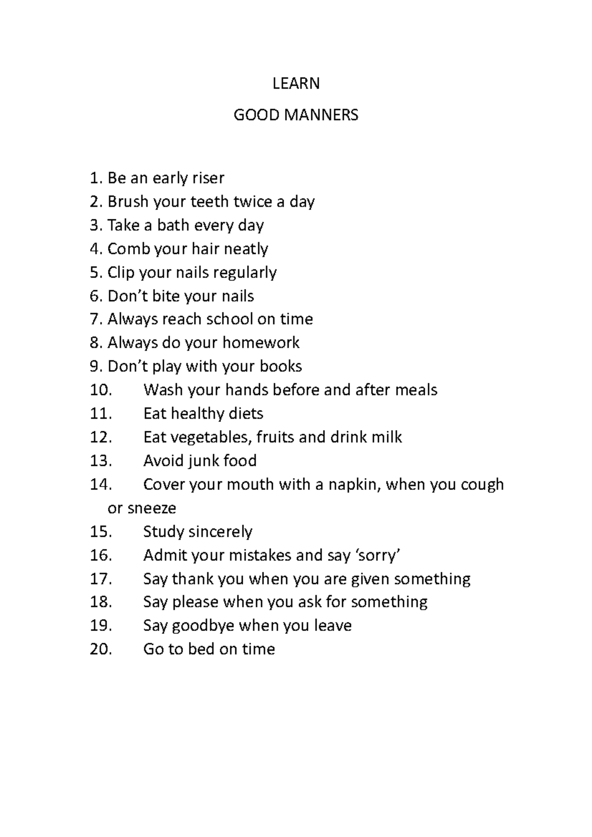 Learn Good Manners - sb2 - LEARN GOOD MANNERS Be an early riser Brush ...