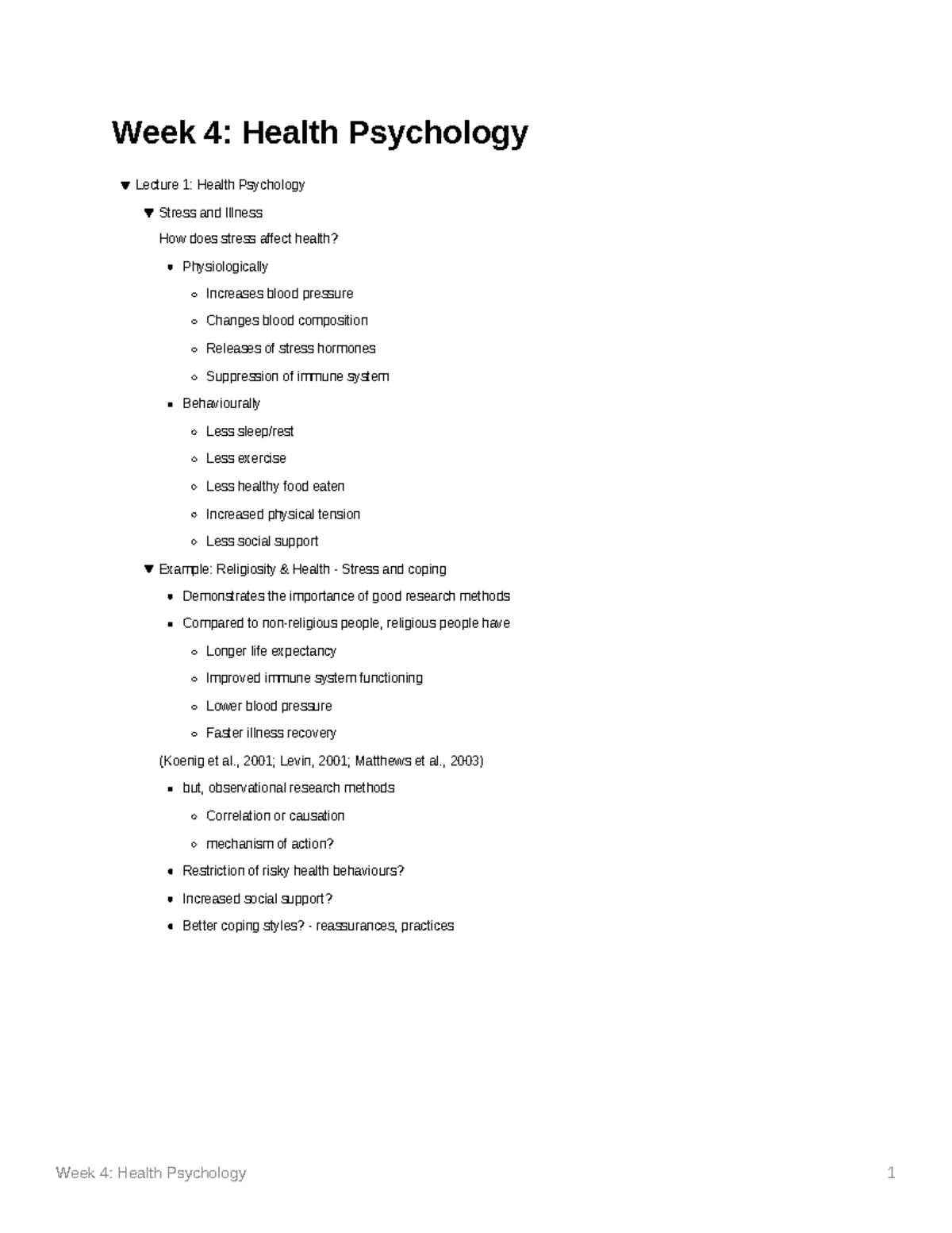 Week 4 Health Psychology - Week 4: Health Psychology Lecture 1: Health ...