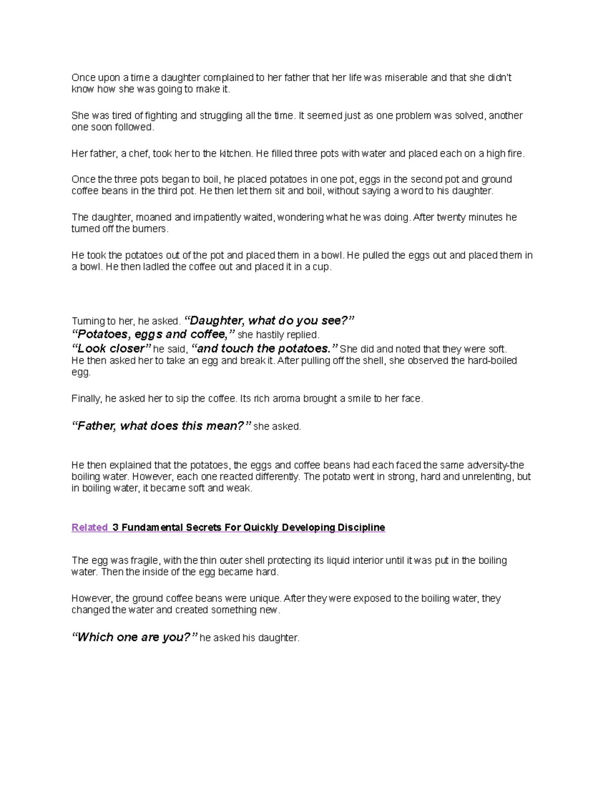 Short Stories With Lesson - Once upon a time a daughter complained to ...