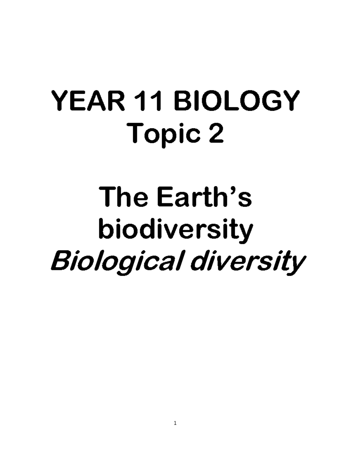 Workbooklet Biological Diversity Answers - YEAR 11 BIOLOGY Topic 2 The ...