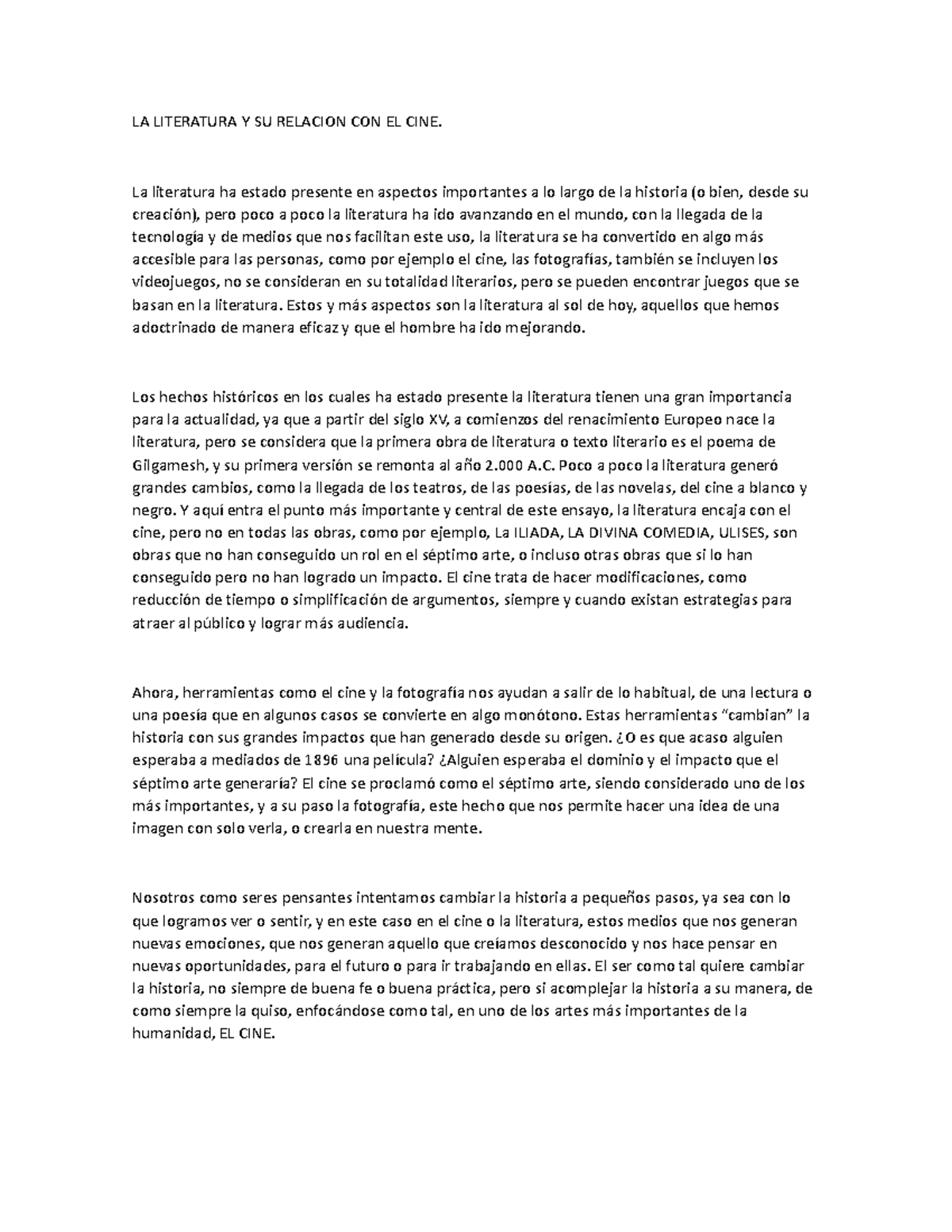 LA Literatura Y SU Relacion CON EL CINE - LA LITERATURA Y SU RELACION ...