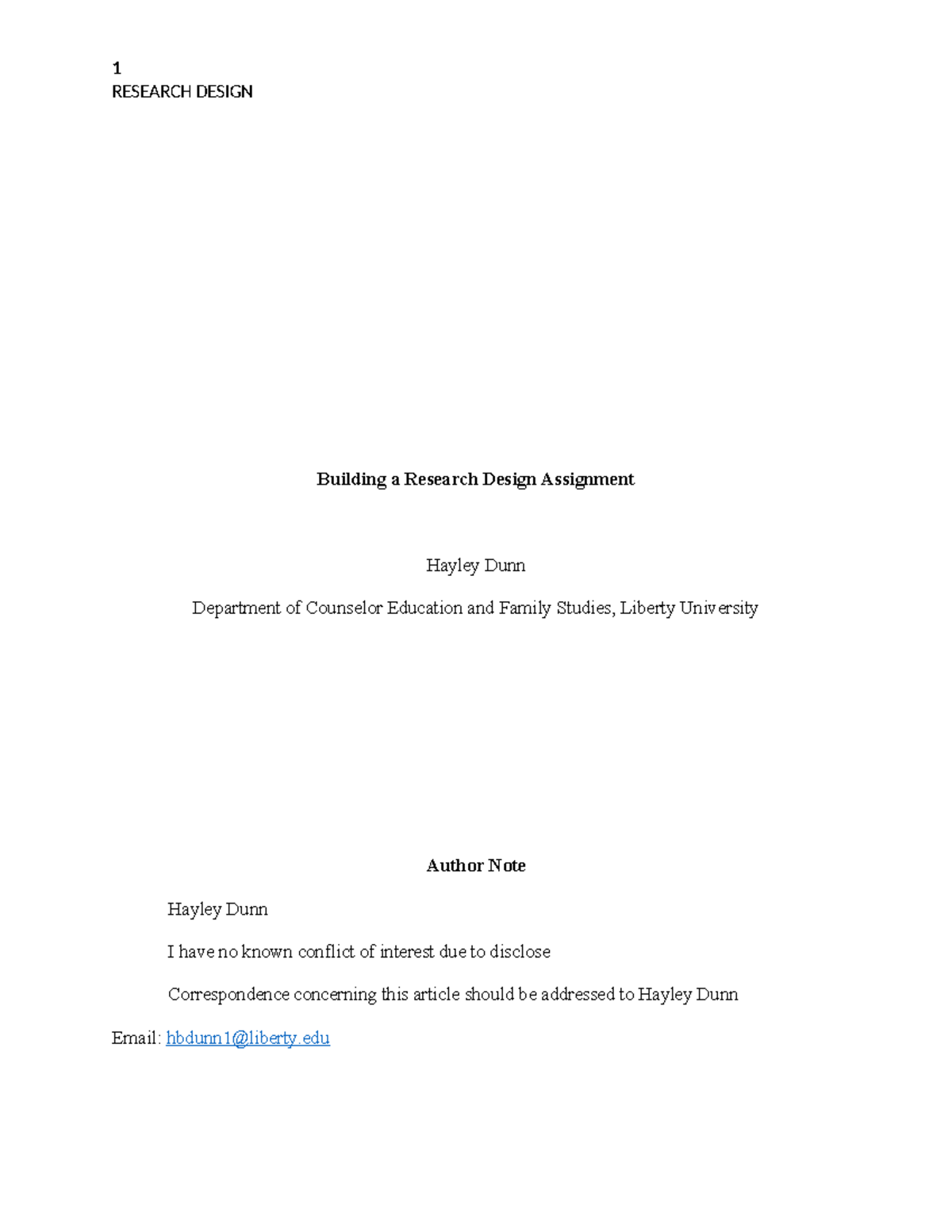 Building a Research Design Assigmnet - 1 RESEARCH DESIGN Building a ...