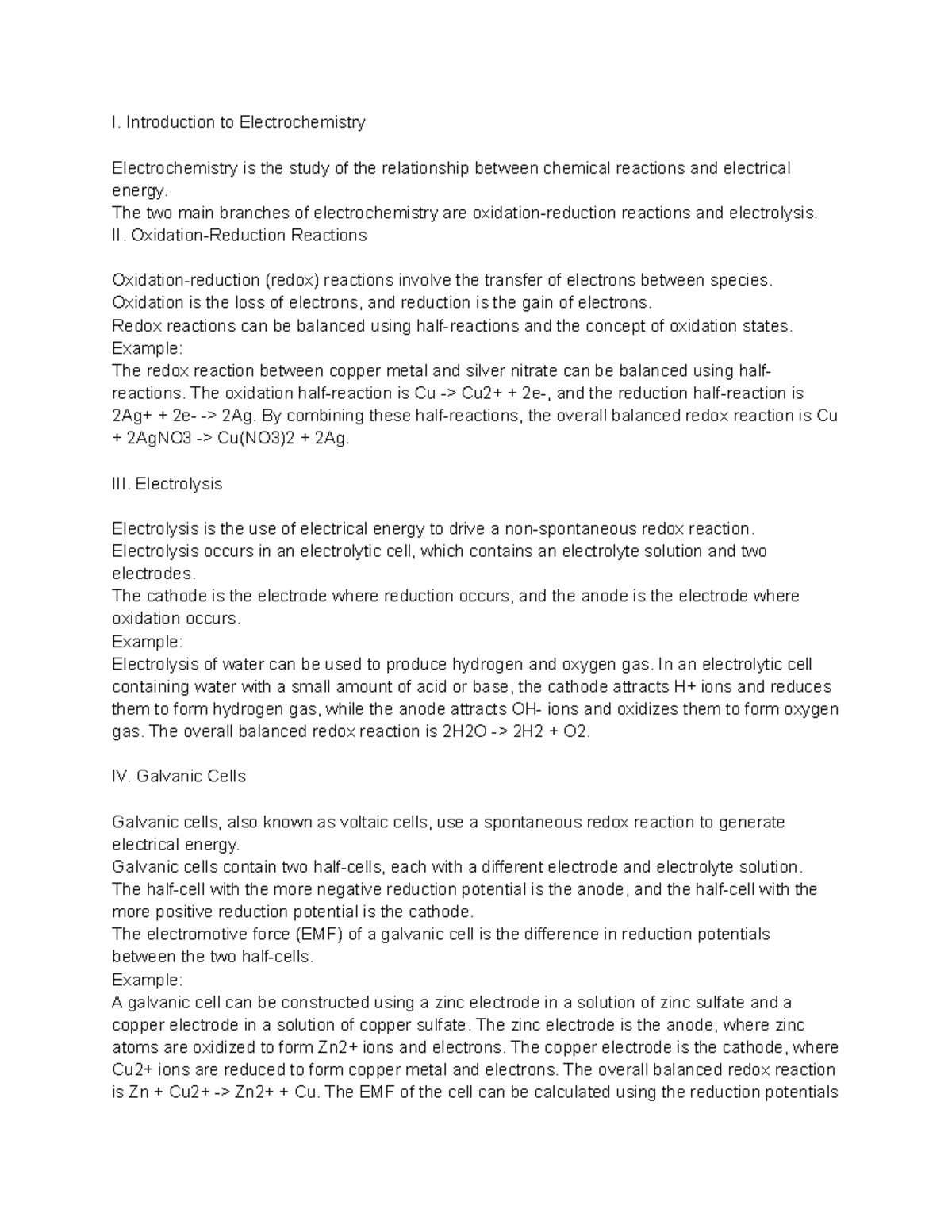 Electrochemistry notes - I. Introduction to Electrochemistry ...