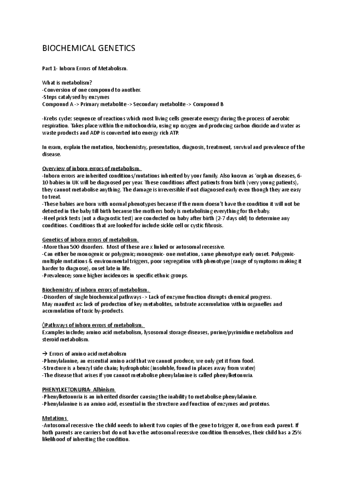 Biochemical Genetics 1,2,3 - UWE - Studocu