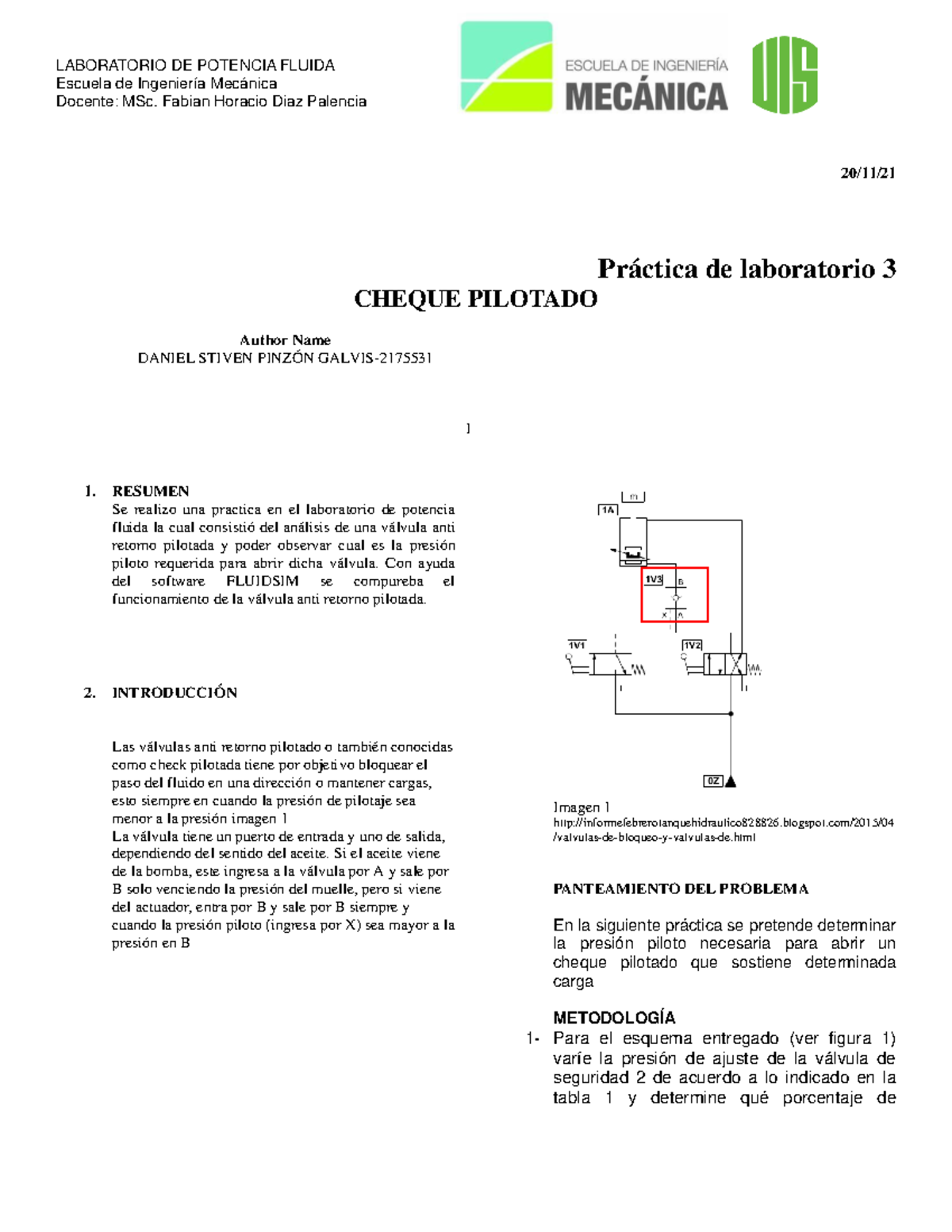Pinzon Lab#3 - Laboratorio de potencia fluida - Potencia Fluida - UIS - Studocu