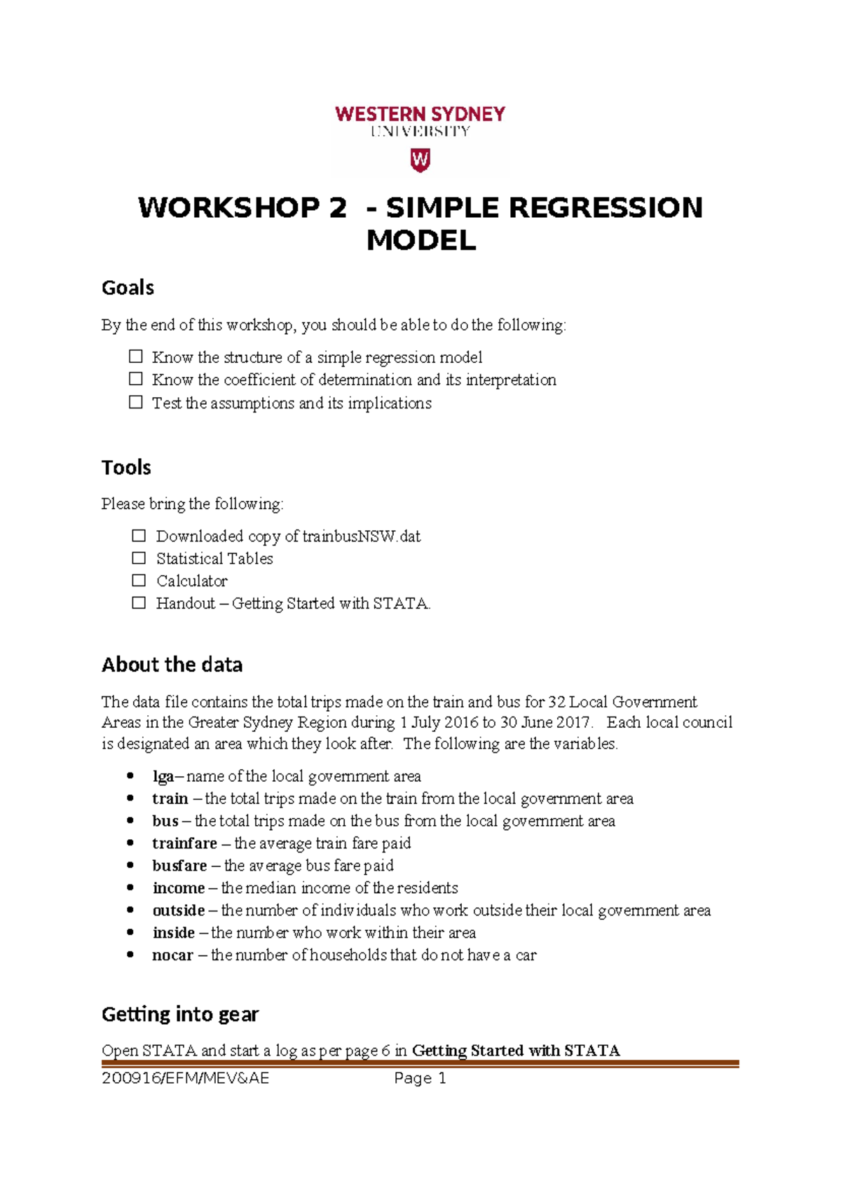 Workshop 2 - Workshop exercises - WORKSHOP 2 - SIMPLE REGRESSION MODEL ...