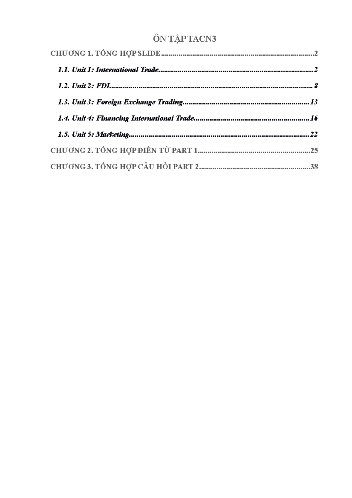 ÔN-TẬP-TACN3 - Tiếng Anh - ÔN TẬP TACN CHƯƠNG 1. TỔNG HỢP - Studocu